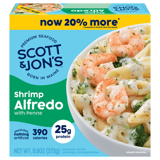 Scott & Jon’s Shrimp Alfredo Pasta Bowl, High Protein Microwave Seafood ...