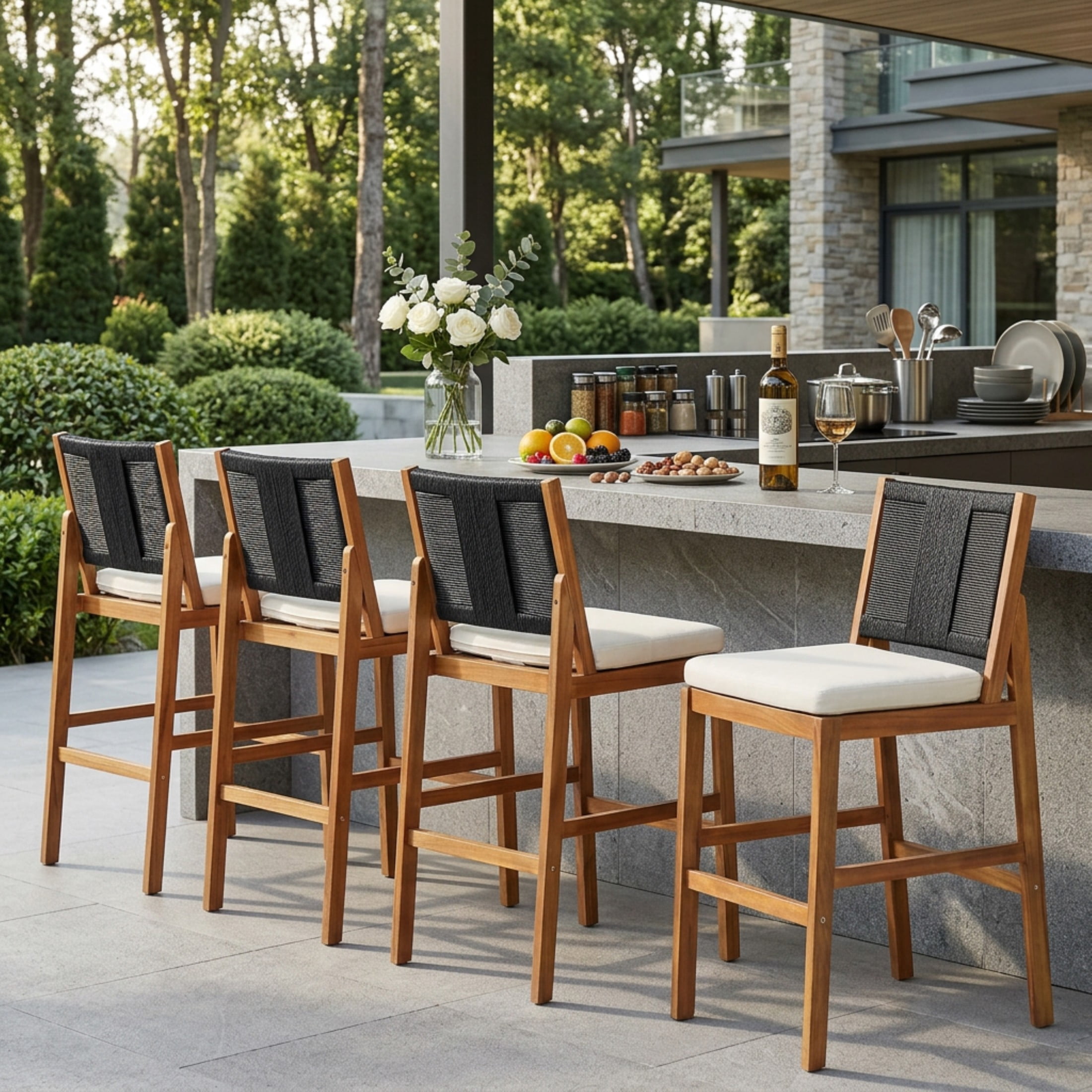 Christopher Knight Home Arly Black Outdoor Bar Stool Solid Acacia Wood ...