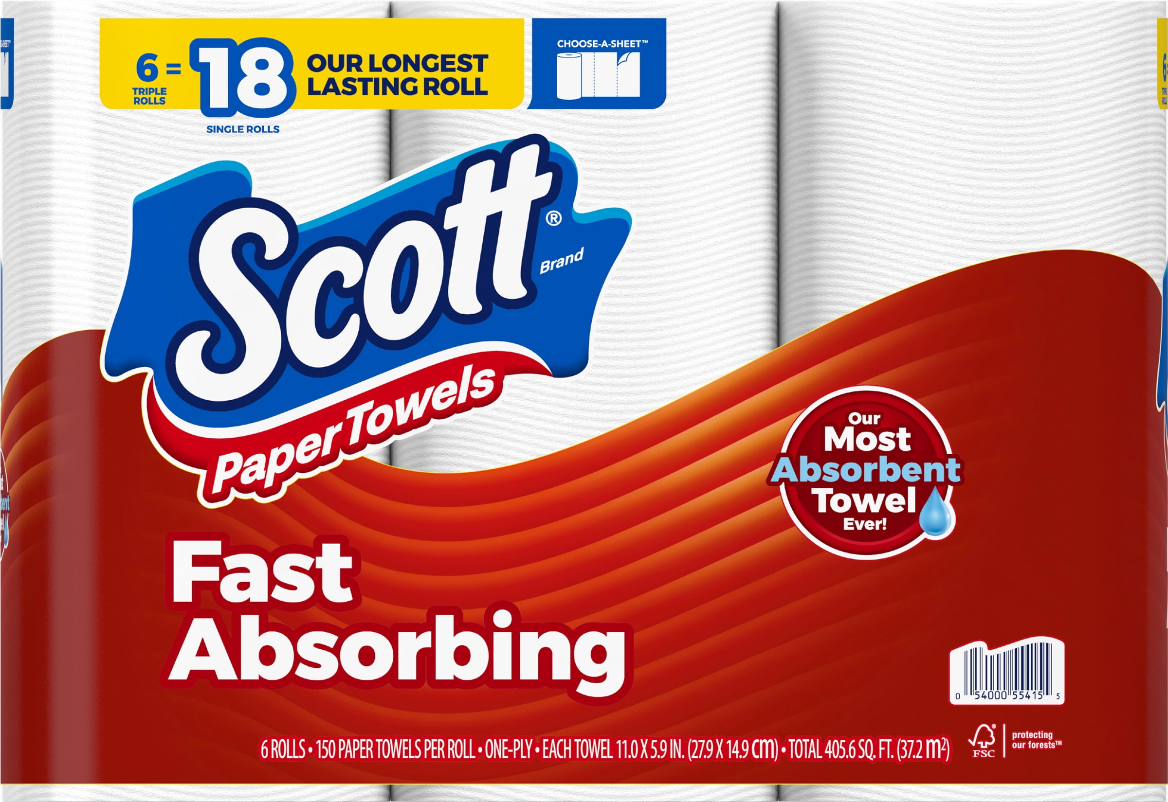 Scott Paper Towels, Choose-A-Sheet, 6 Triple Rolls = 18 Regular Rolls ...