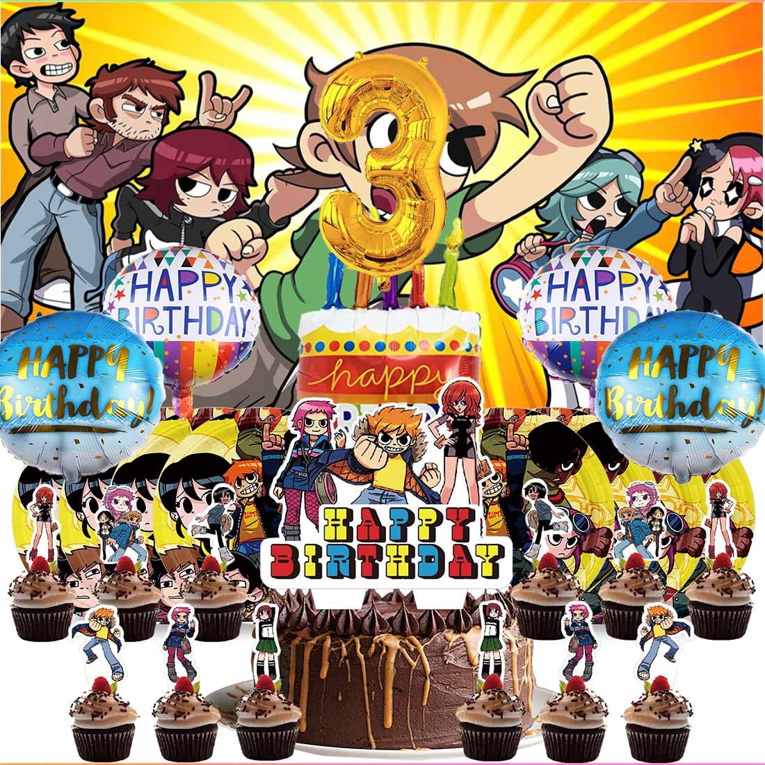 Scott Pilgrim 3rd Tableware Balloons Cake Toppers Backdrop Banner ...