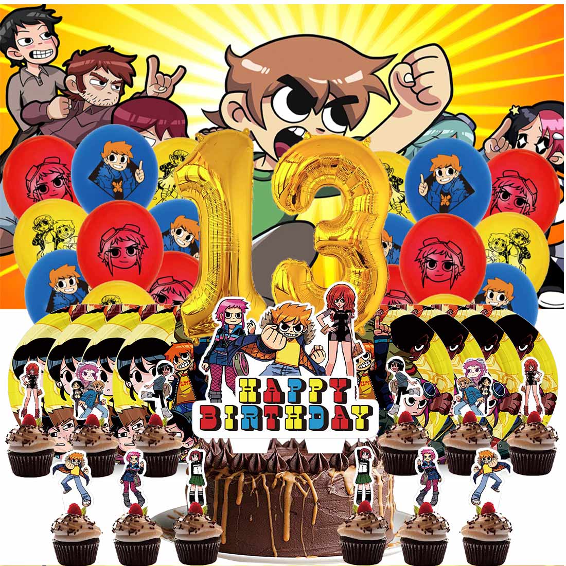Scott Pilgrim Balloons Party Supplies 13th Decor Tableware Birthday ...