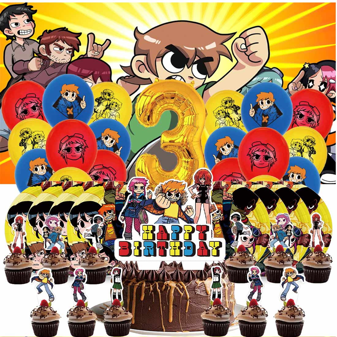 Scott Pilgrim Balloons Party Supplies 3rd Decor Tableware Birthday Cake Topper Decorations ...