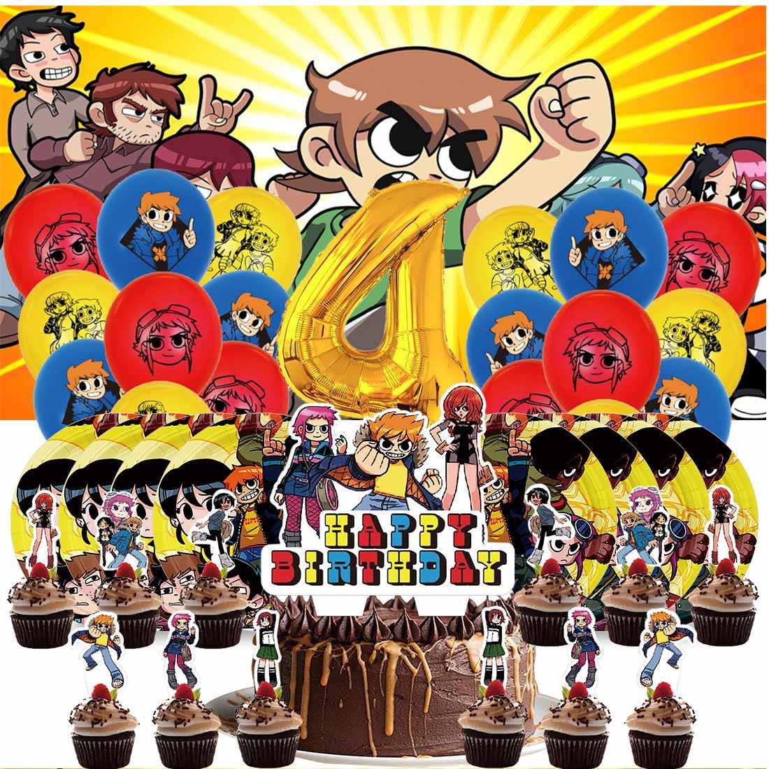 Scott Pilgrim Balloons Party Supplies 4th Decor Tableware Birthday Cake ...