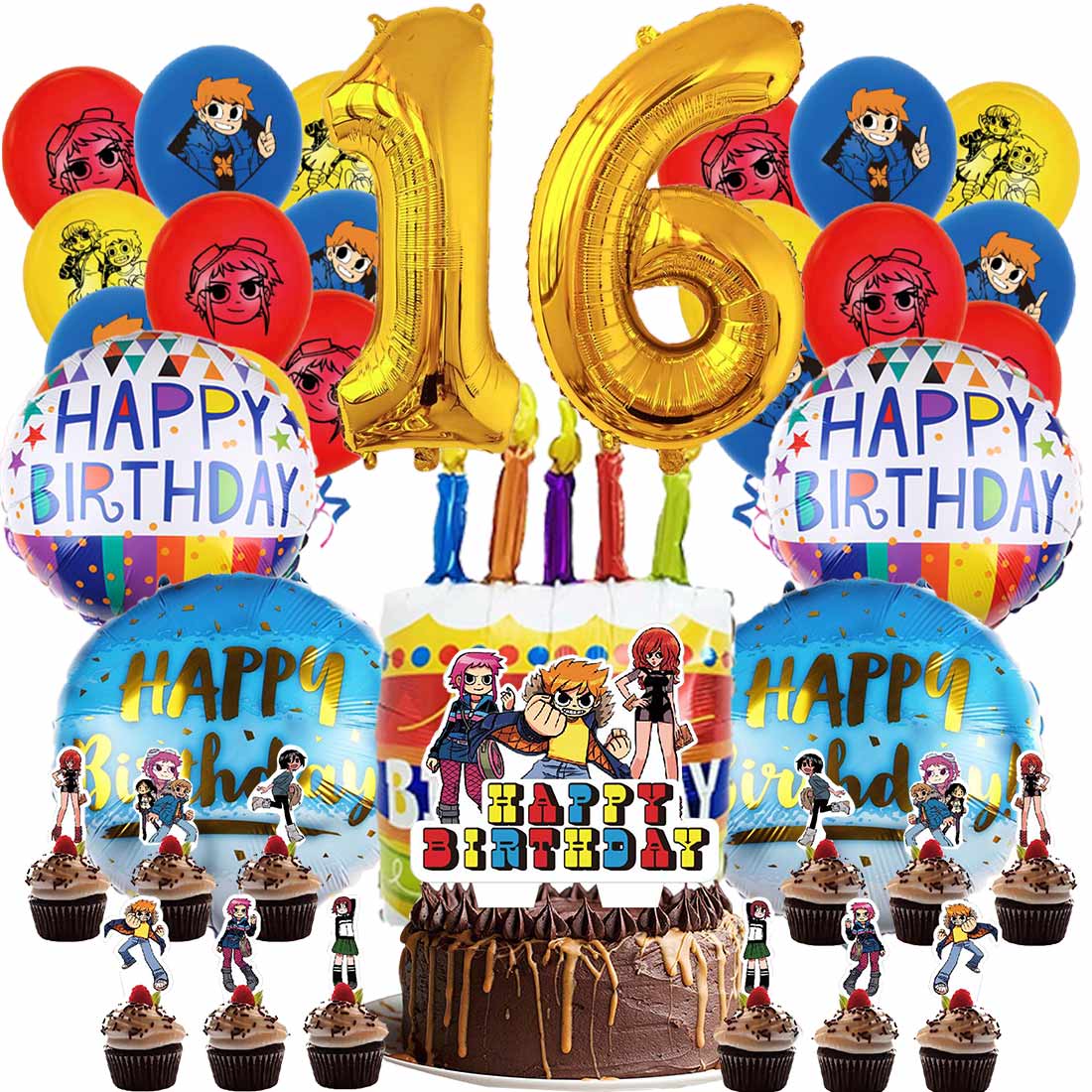 Scott Pilgrim Party Supplies 16th Decor Kit Balloons Birthday Cake ...