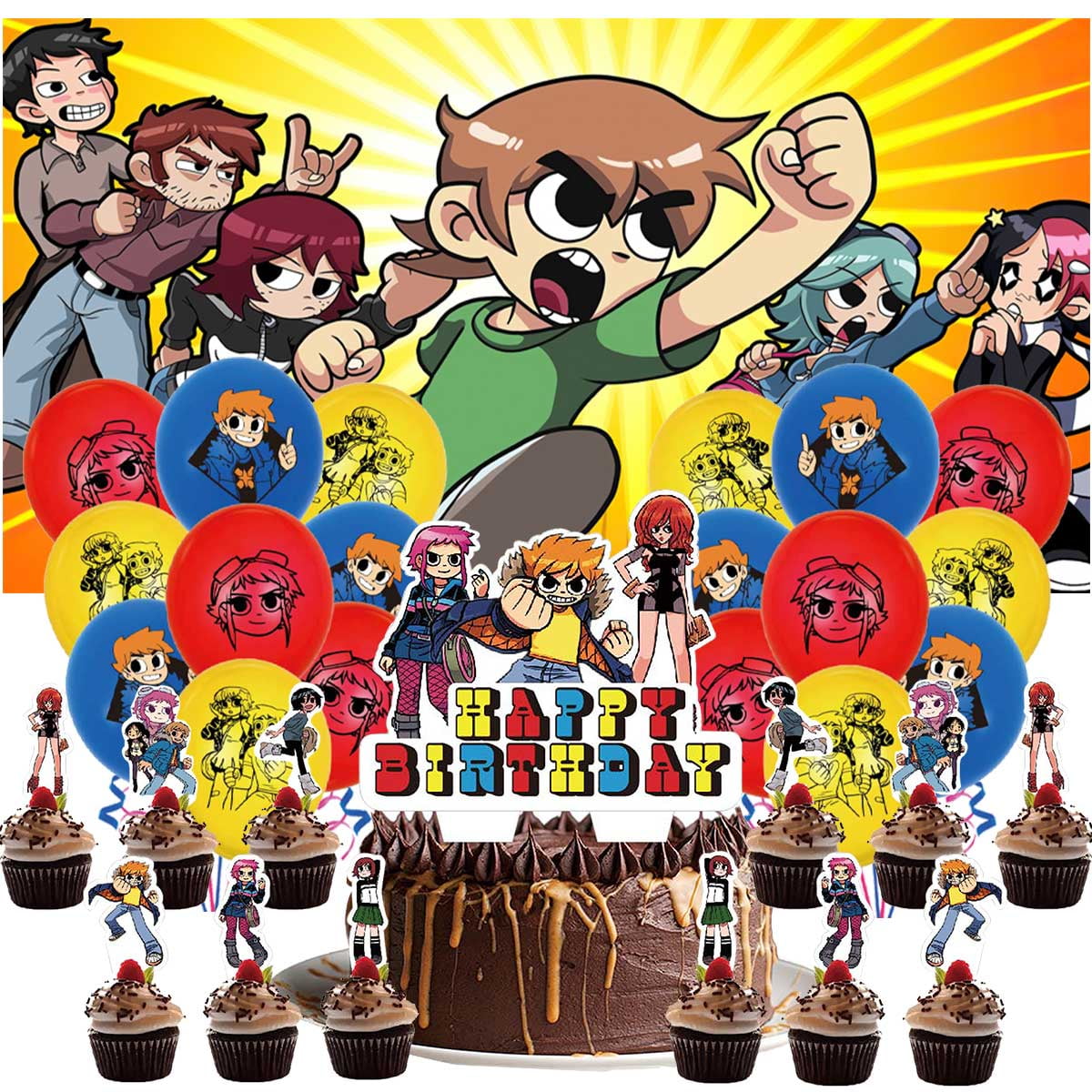 Scott Pilgrim Party Supplies Latex Balloons Decor Banner Backdrop Kit ...