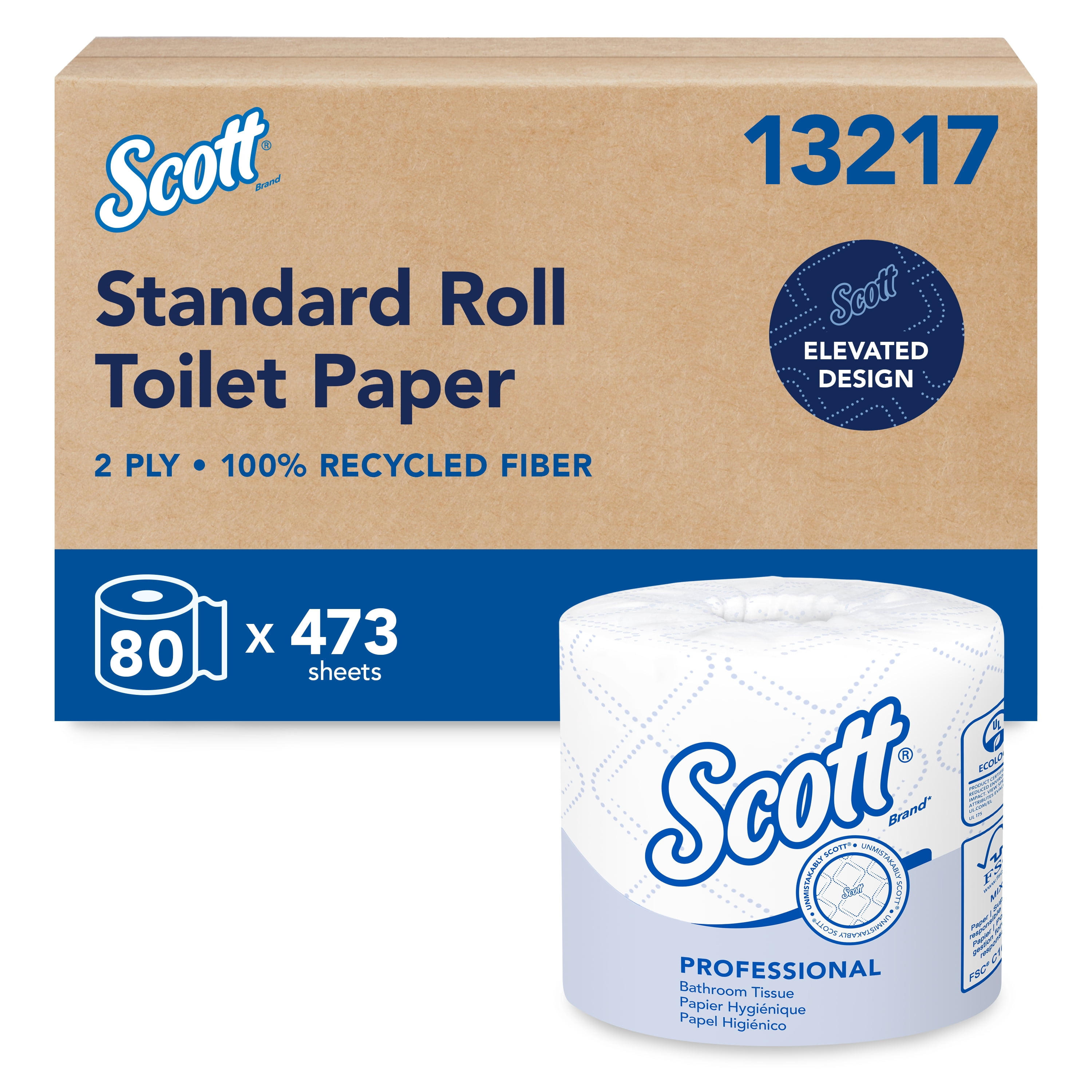 Scott, Toilet Paper Roll, 2-Ply, Bulk 80 Rolls, Recycled Fiber ...