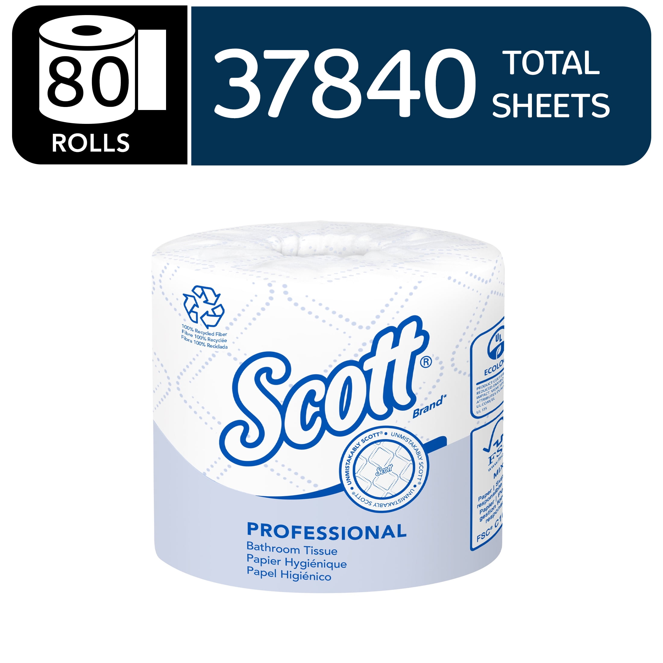 Scott Professional 100% Recycled Fiber Standard Roll Toilet Paper, Bulk ...