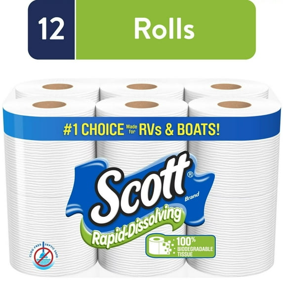 Scott Rapid-Dissolving Toilet Paper, 12 Rolls, Septic-Safe Bath Tissue ...