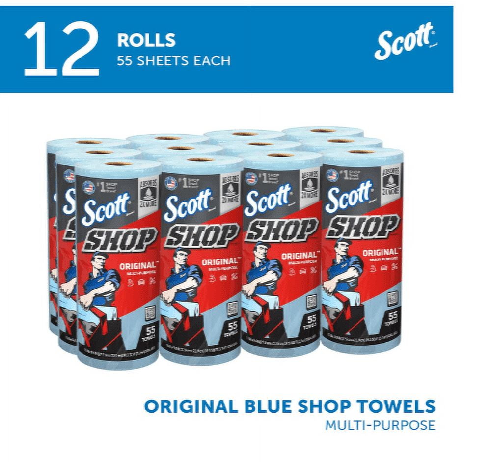 Scott Shop Towels, 12 Rolls, 55 Towels/Roll, 660 Blue Absorbent Towels ...