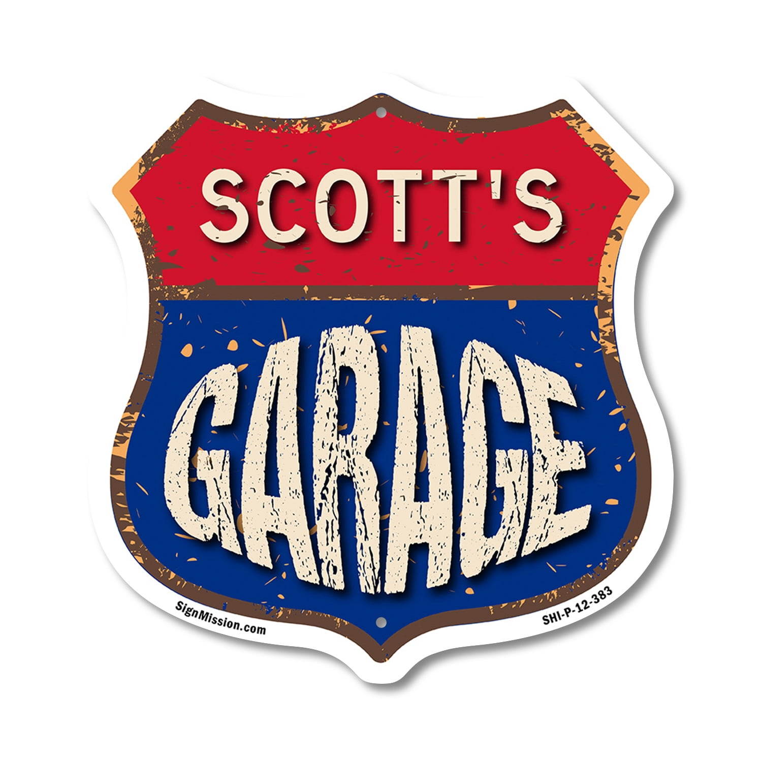 Scott's Garage 12 inch X 12 inch Shield Shaped Commercial Grade Plastic ...