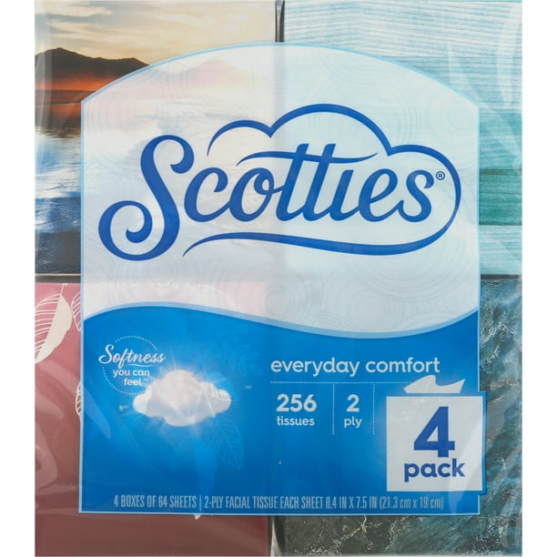 Scotties Everyday Comfort Facial Tissues, 64 Tissues per Box, 4 Cube ...