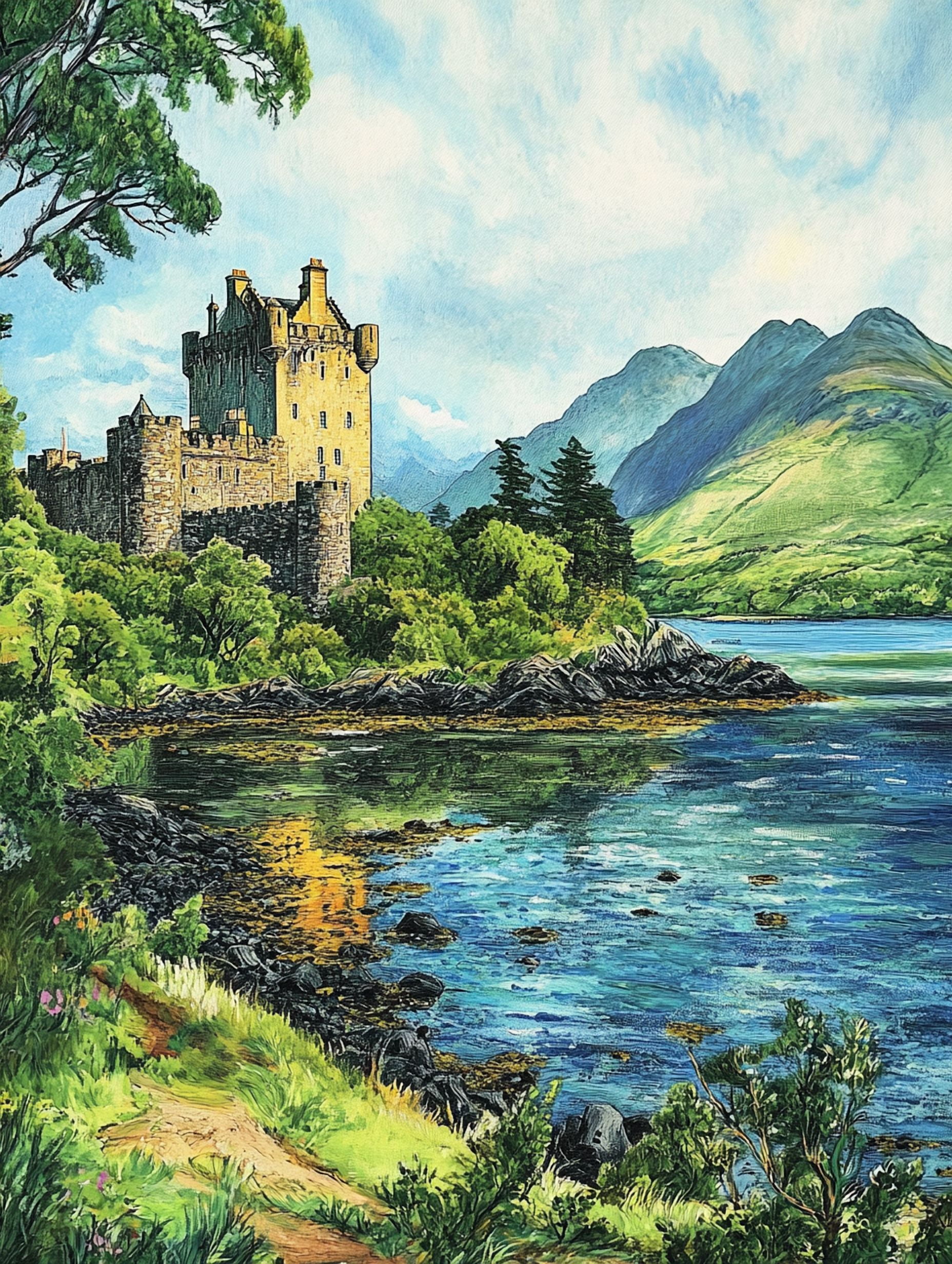 Scottish Castle Lakeside Landscape Canvas Print/Wall Art， Suitable for ...