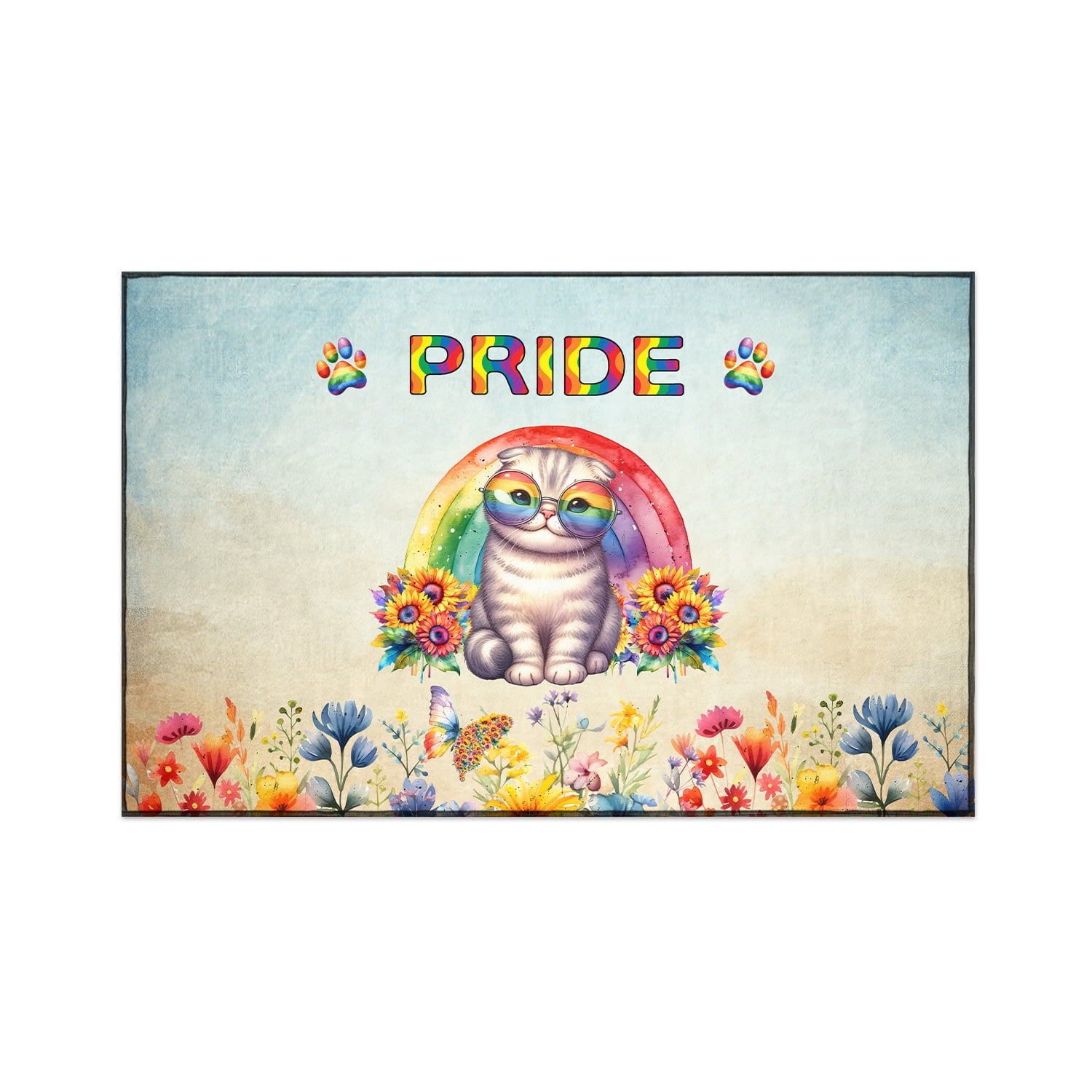 Scottish Fold Celebrates Rainbow Pride Month LGBT LGBTQ+ Indoor Rug Cat ...