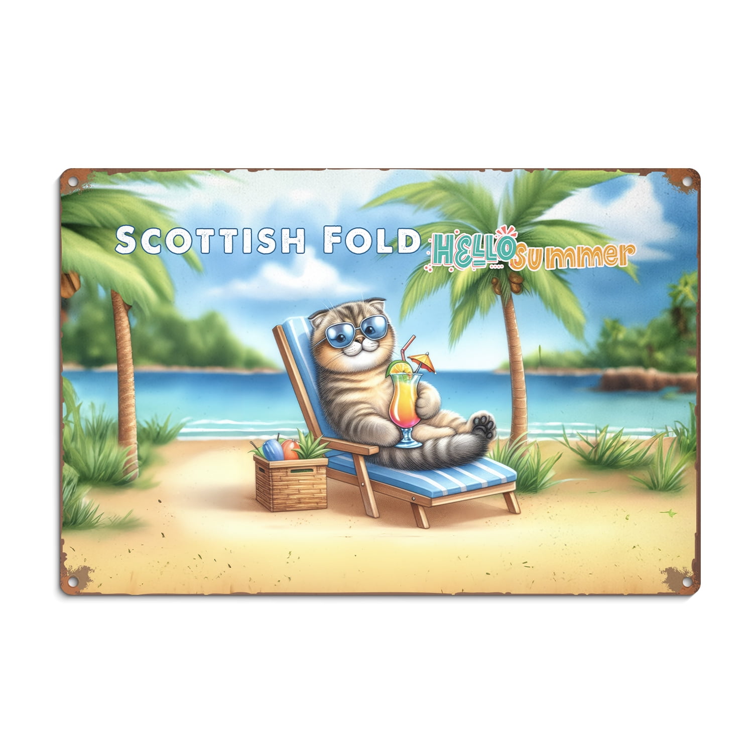 Scottish Fold Hello Summer Beach Theme with Sunglasses and Tropical ...