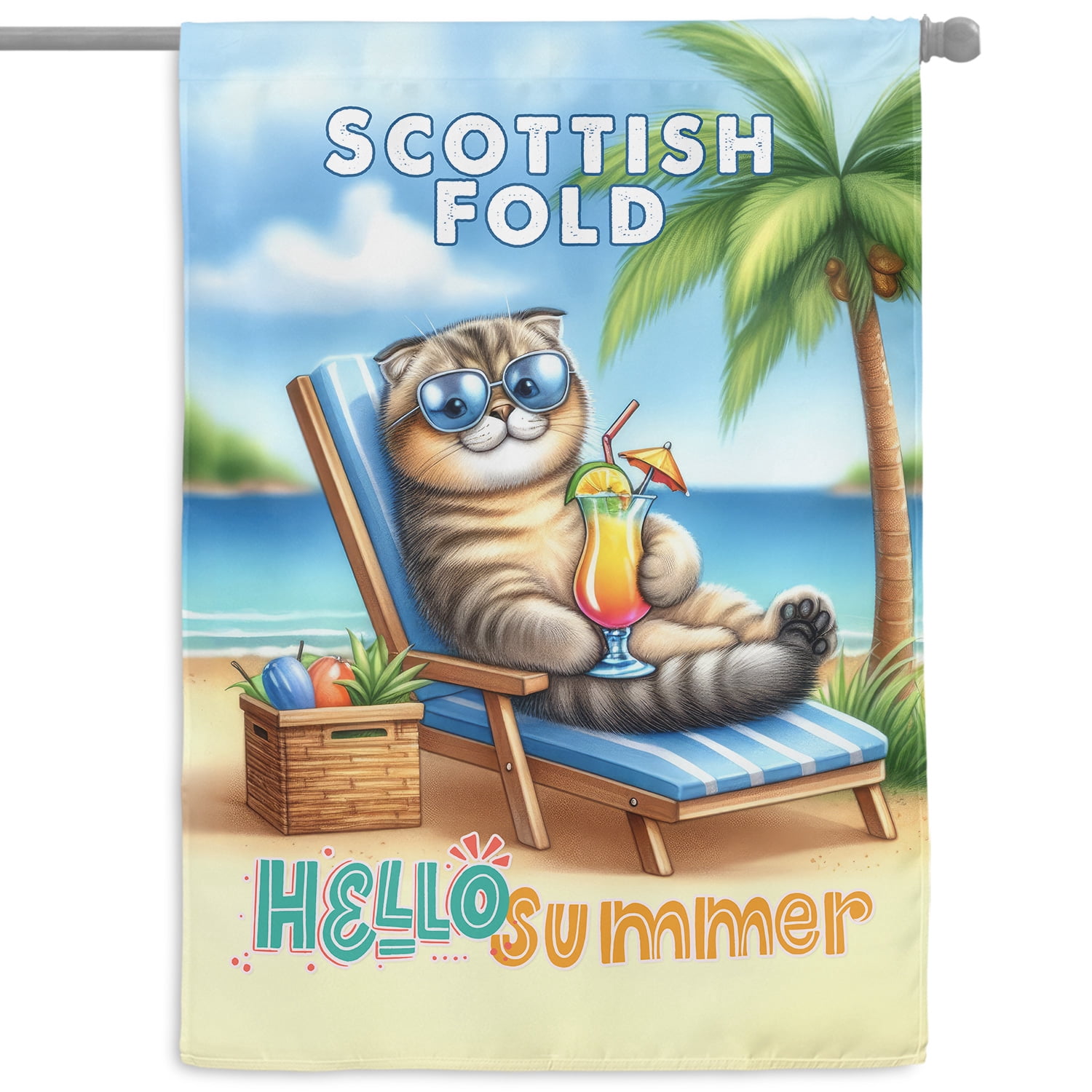 Scottish Fold Hello Summer Beach Theme with Sunglasses and Tropical ...
