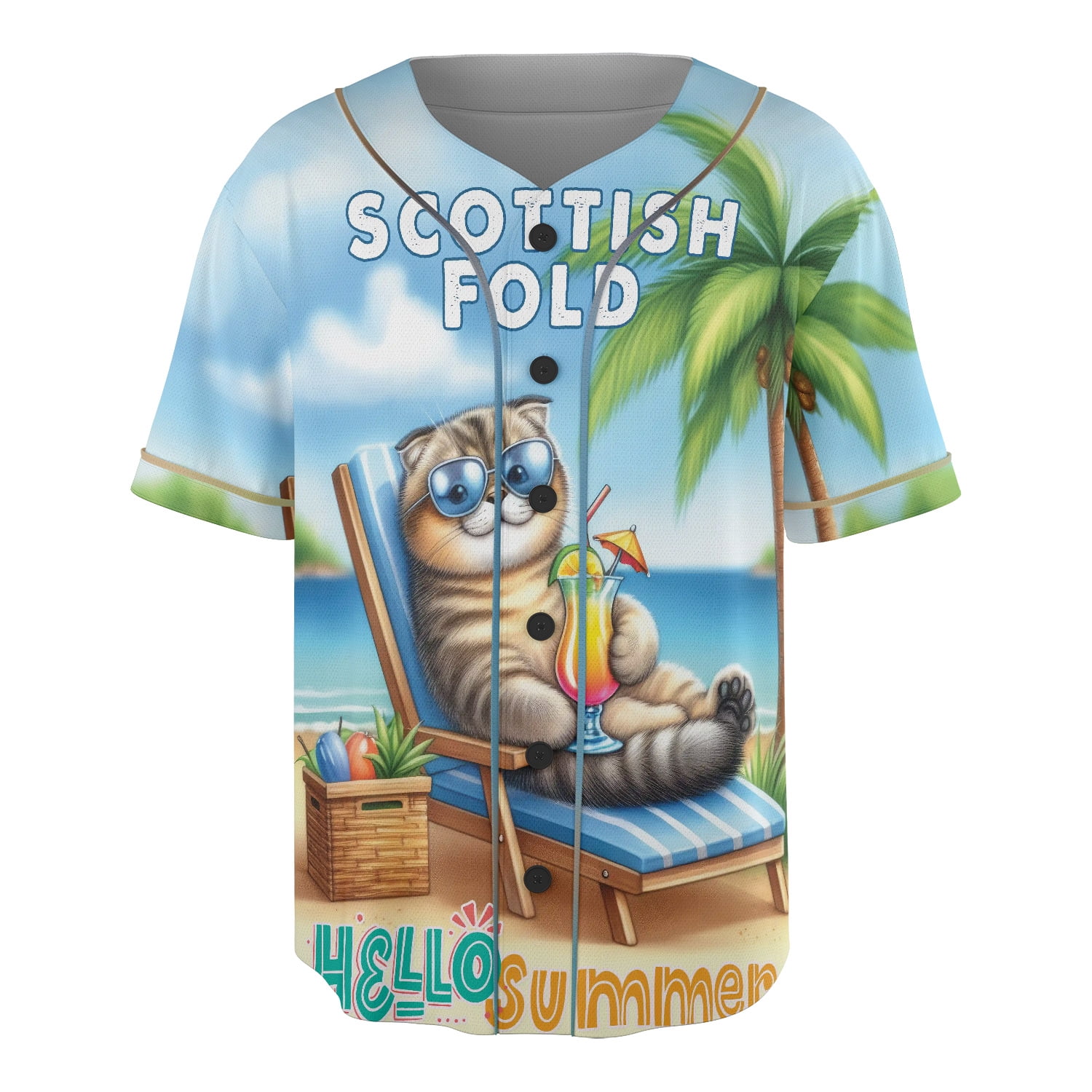 Scottish Fold Hello Summer Beach Theme with Sunglasses and Tropical ...