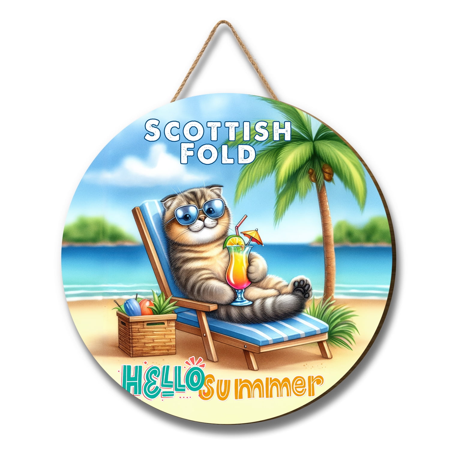 Scottish Fold Hello Summer Beach Theme with Sunglasses and Tropical ...