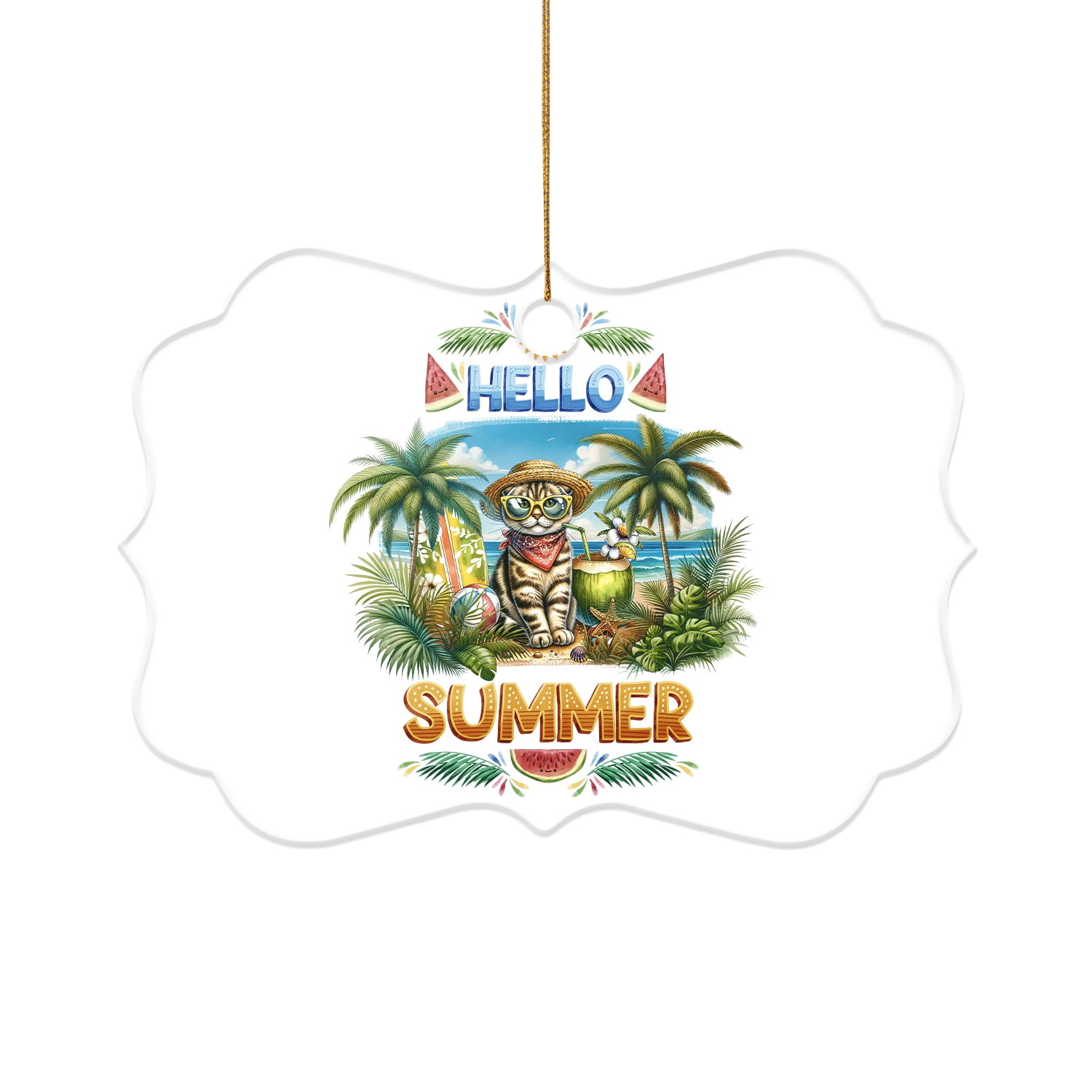 Scottish Fold Hello Summer with Sunglasses and Surfboard Tropical Vibes ...