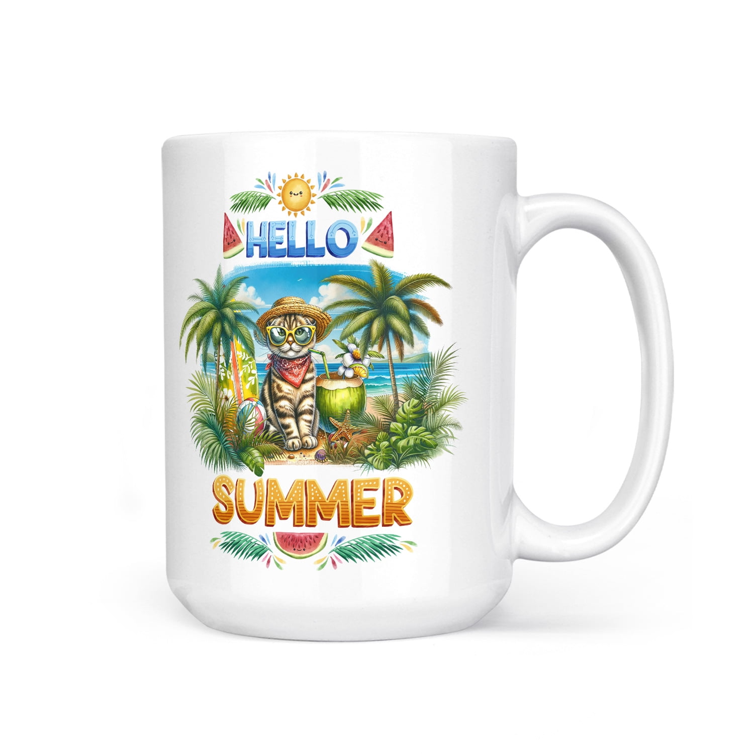Scottish Fold Hello Summer with Sunglasses and Surfboard Tropical Vibes ...