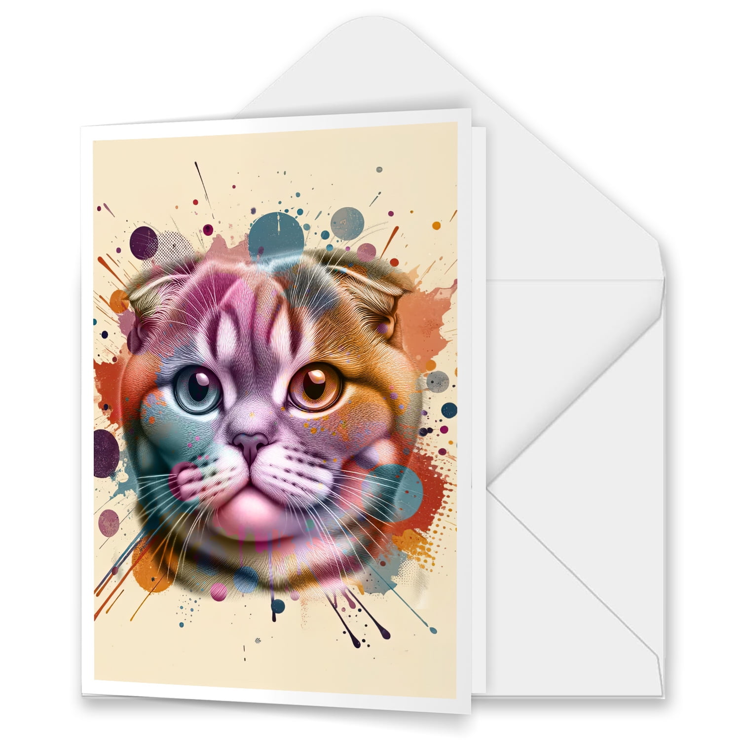Scottish Fold Portrait Watercolor Vintage Retro Styles 5x7in Folded Greeting Card Cat Lover ...