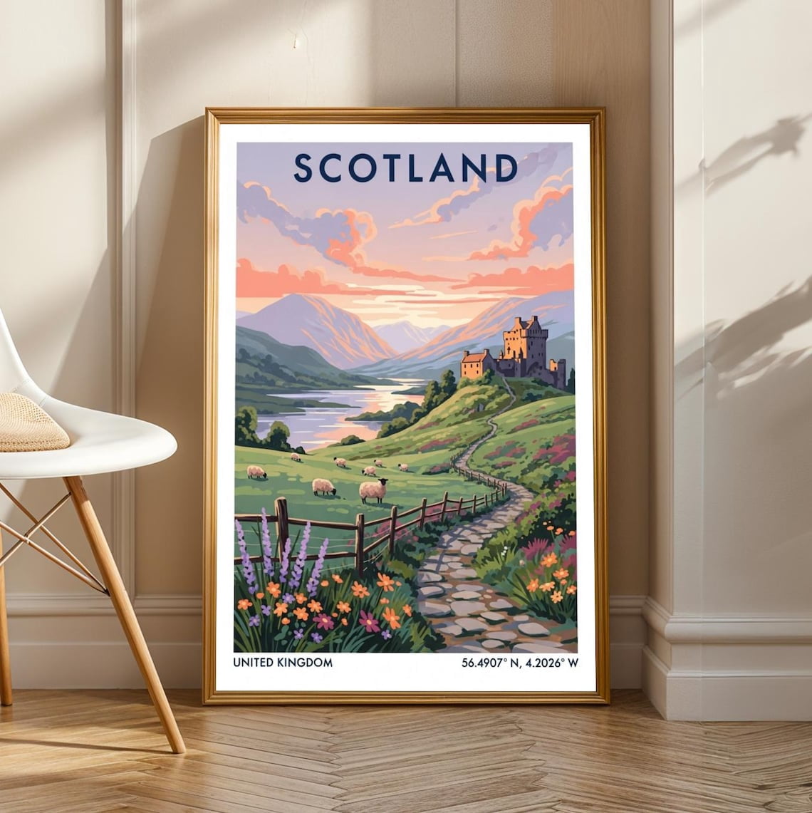 Scottish Highlands Landscape Art Print: Pastel Castle Illustration ...