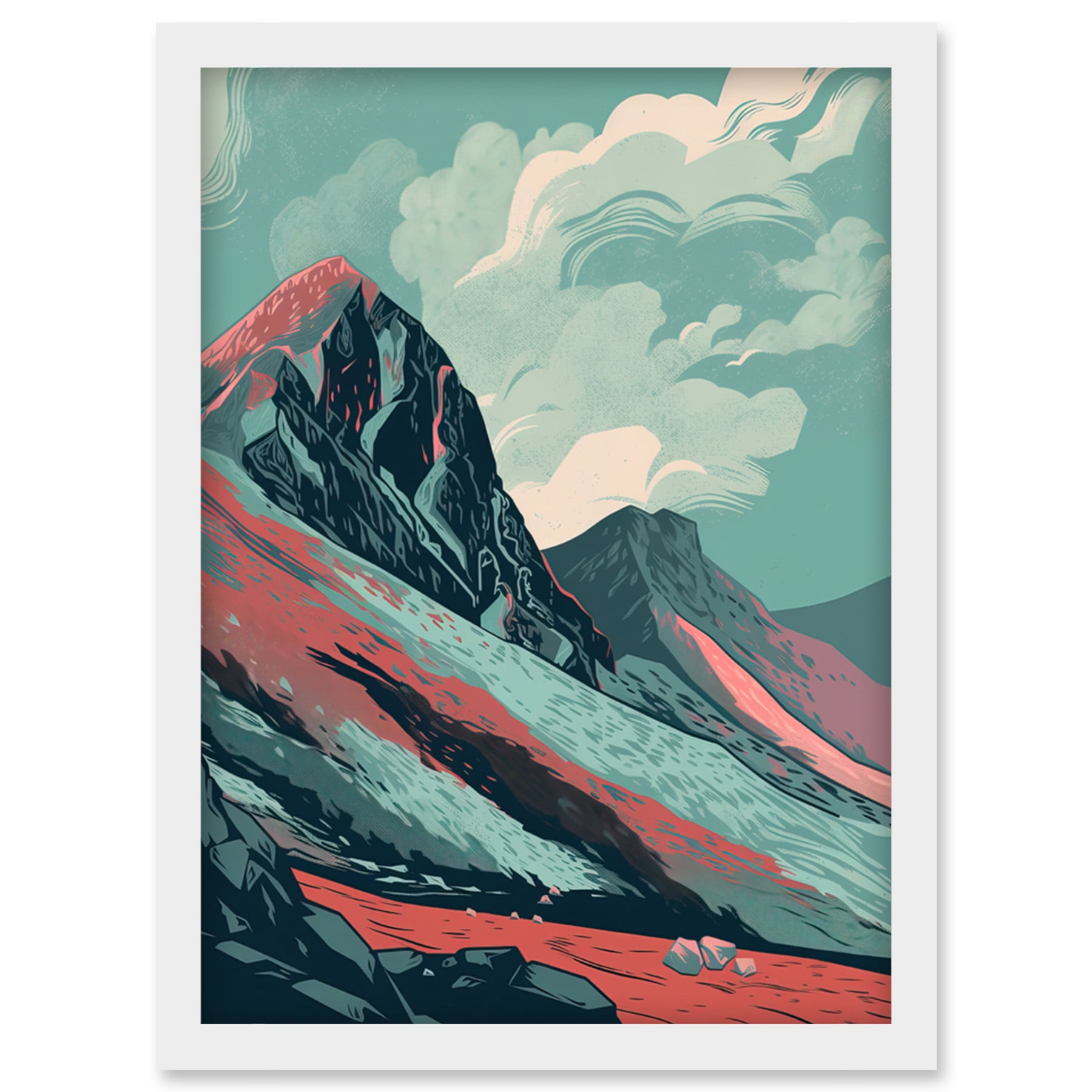 Scottish Highlands Mountain Landscape Illustration Artwork Framed Wall ...
