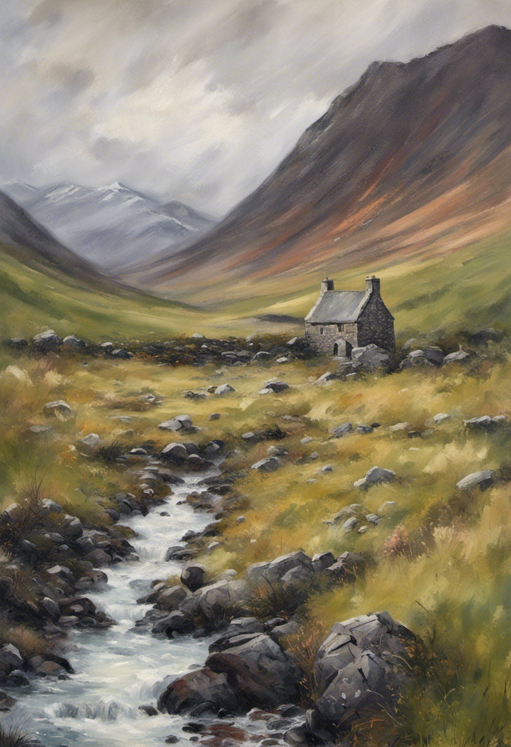 Scottish Highlands Painting V - 12" x 18" Art Print Wall Decor ...