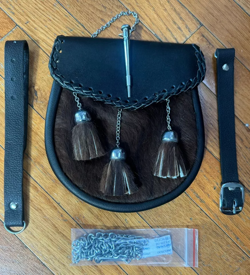 Scottish Kilt Leather Sporran with Free Belt Chain, Traditional ...