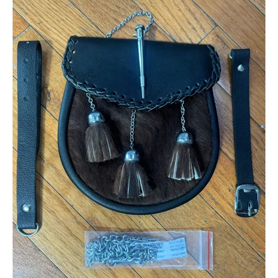 Scottish Kilt Leather Sporran with Free Belt Chain, Traditional ...