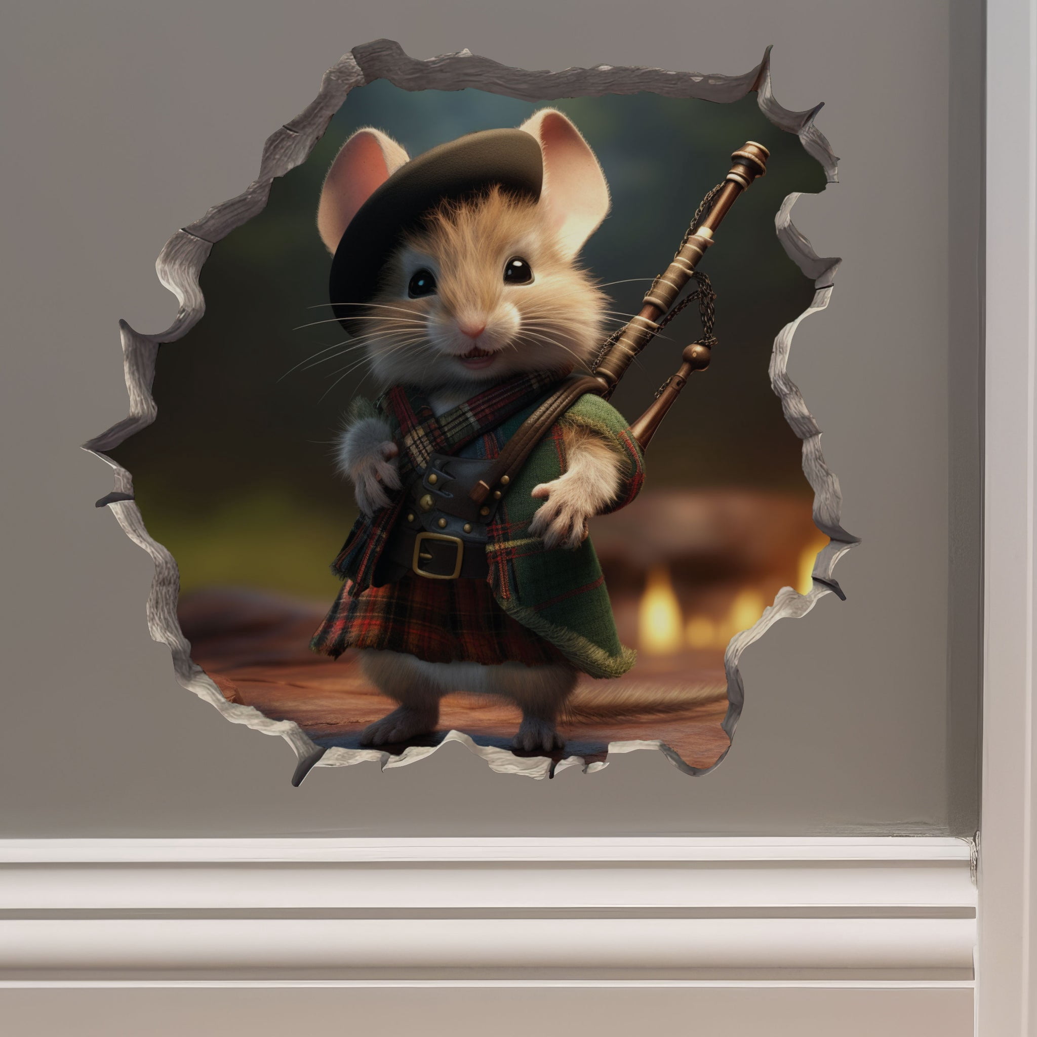 Scottish Mouse in Mouse Hole Decal - Mouse Hole 3D Wall Sticker ...