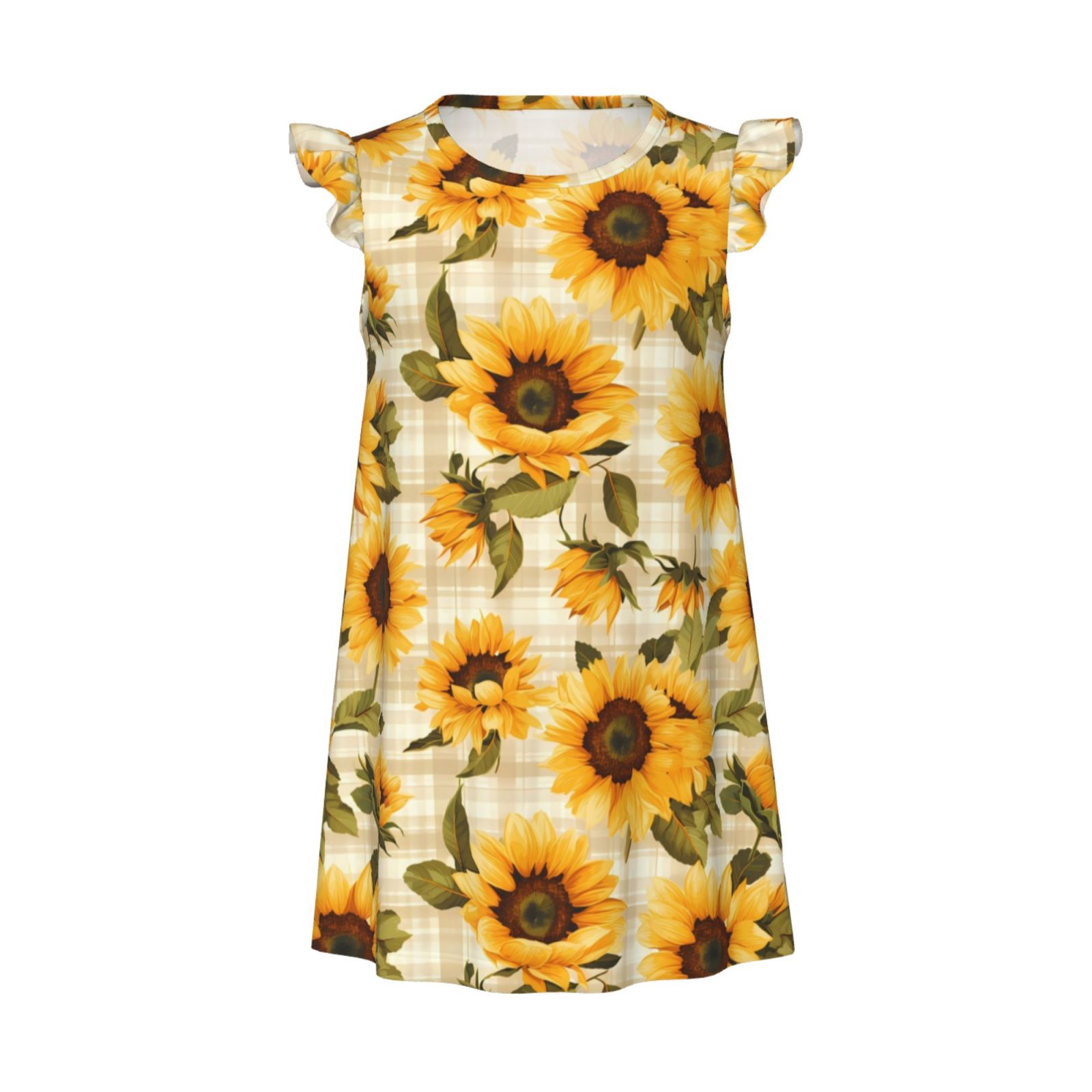 Scottish Plaid Sunflower Girls Nightgowns, Short Sleeves Princess Dress ...