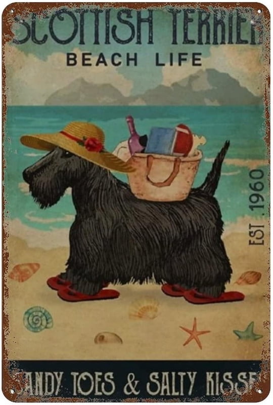 Scottish Terrier Beach Life Metal Tin Sign,Fun Bathroom Vintage Tin ...
