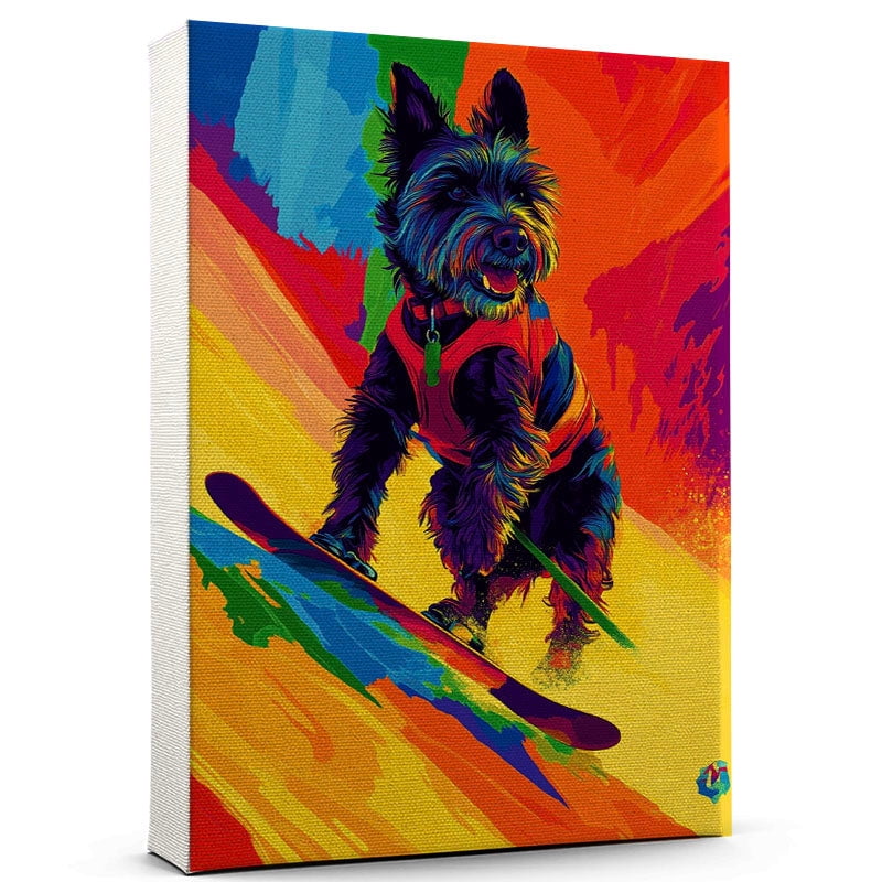 Scottish Terrier Dog Playing Skiing Stretched Canvas Size 8x12 ...