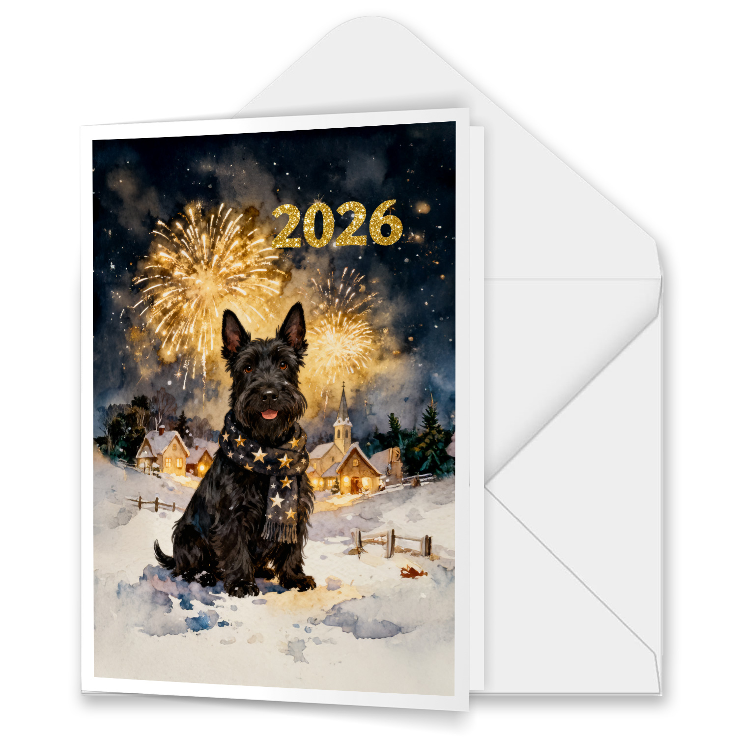 Scottish Terrier Happy New Year 2026 with Fireworks on New Year's Eve ...