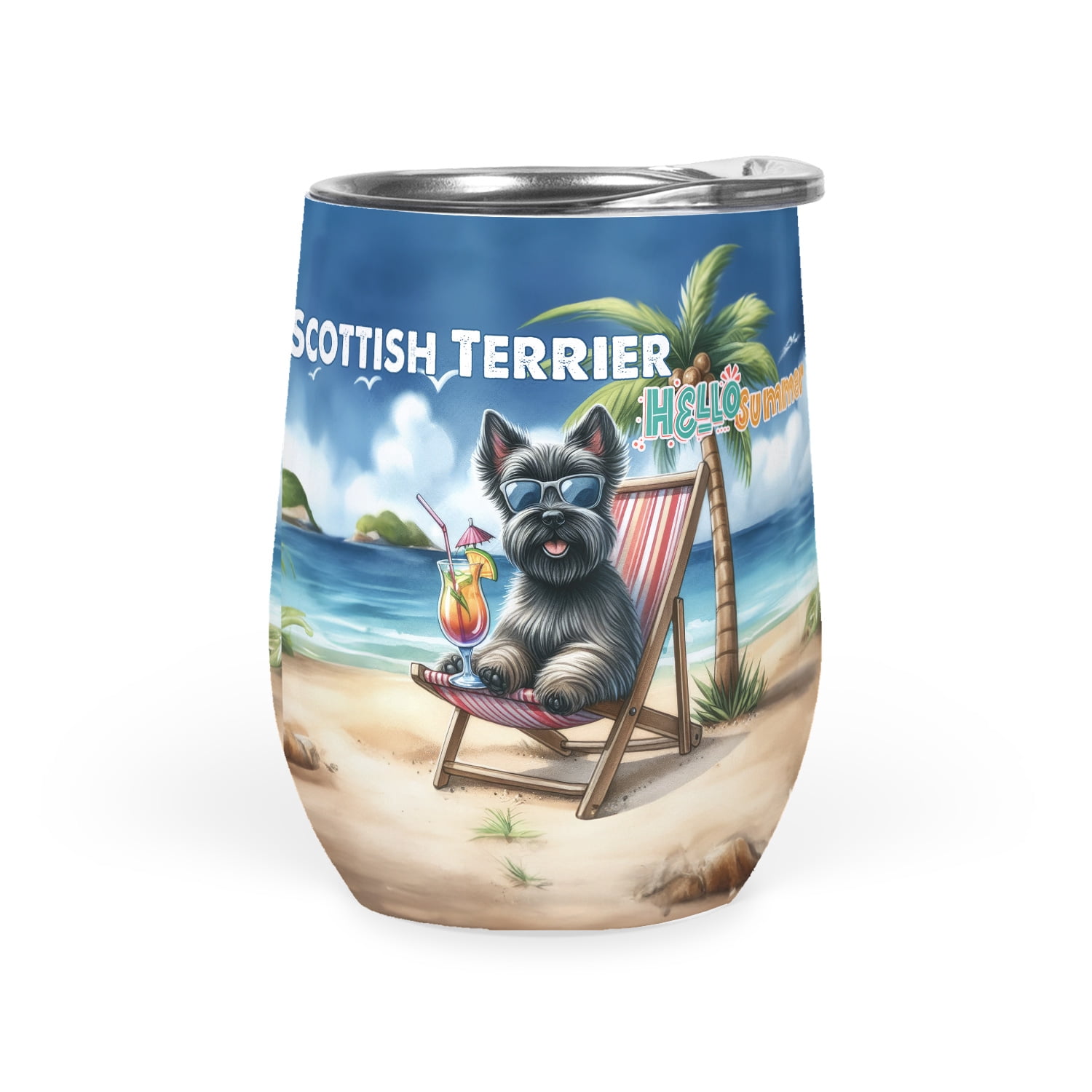 Scottish Terrier Hello Summer Beach Theme with Sunglasses and Tropical ...