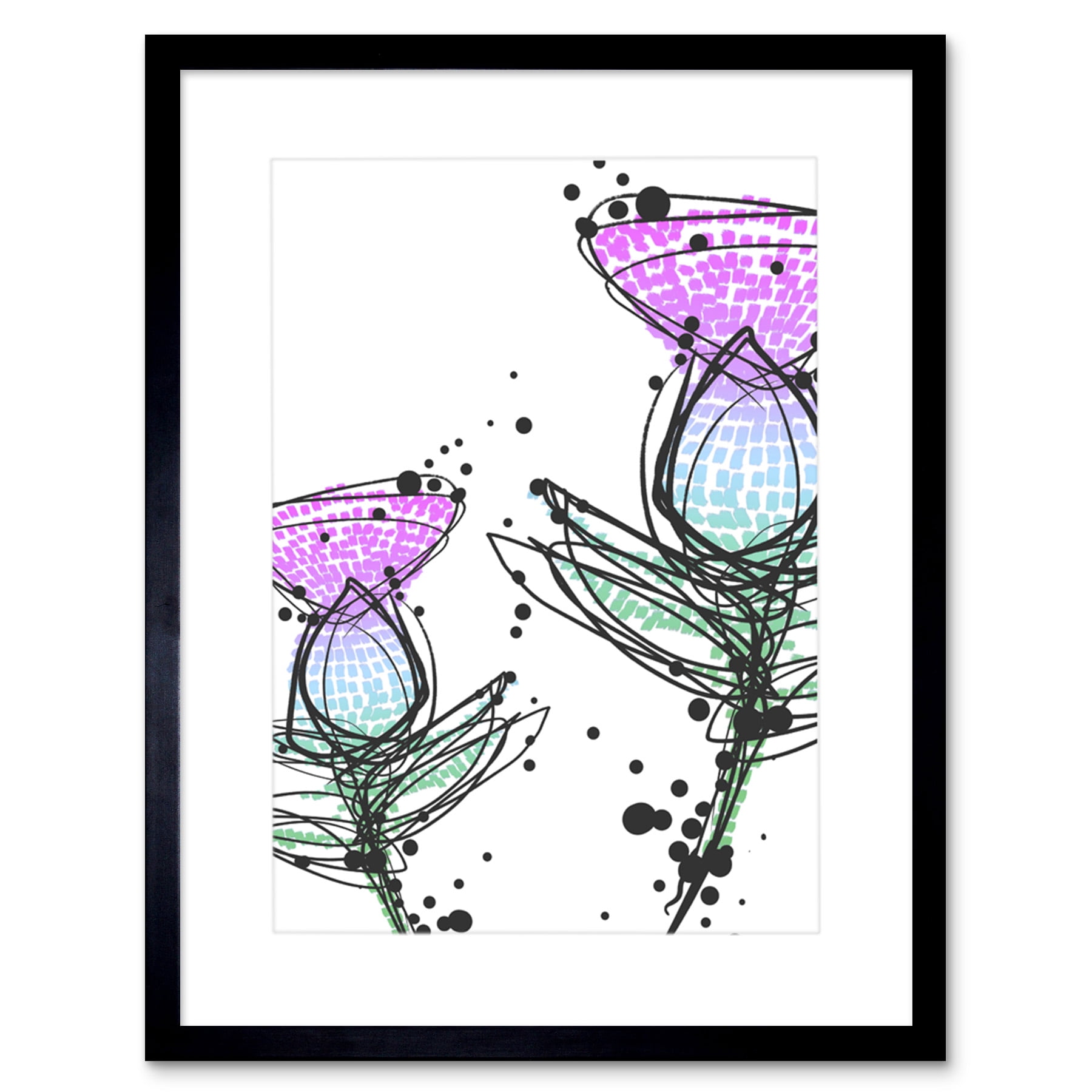 Scottish Thistle Head Flowers Ink Drip Design Scotland Framed Art Print ...