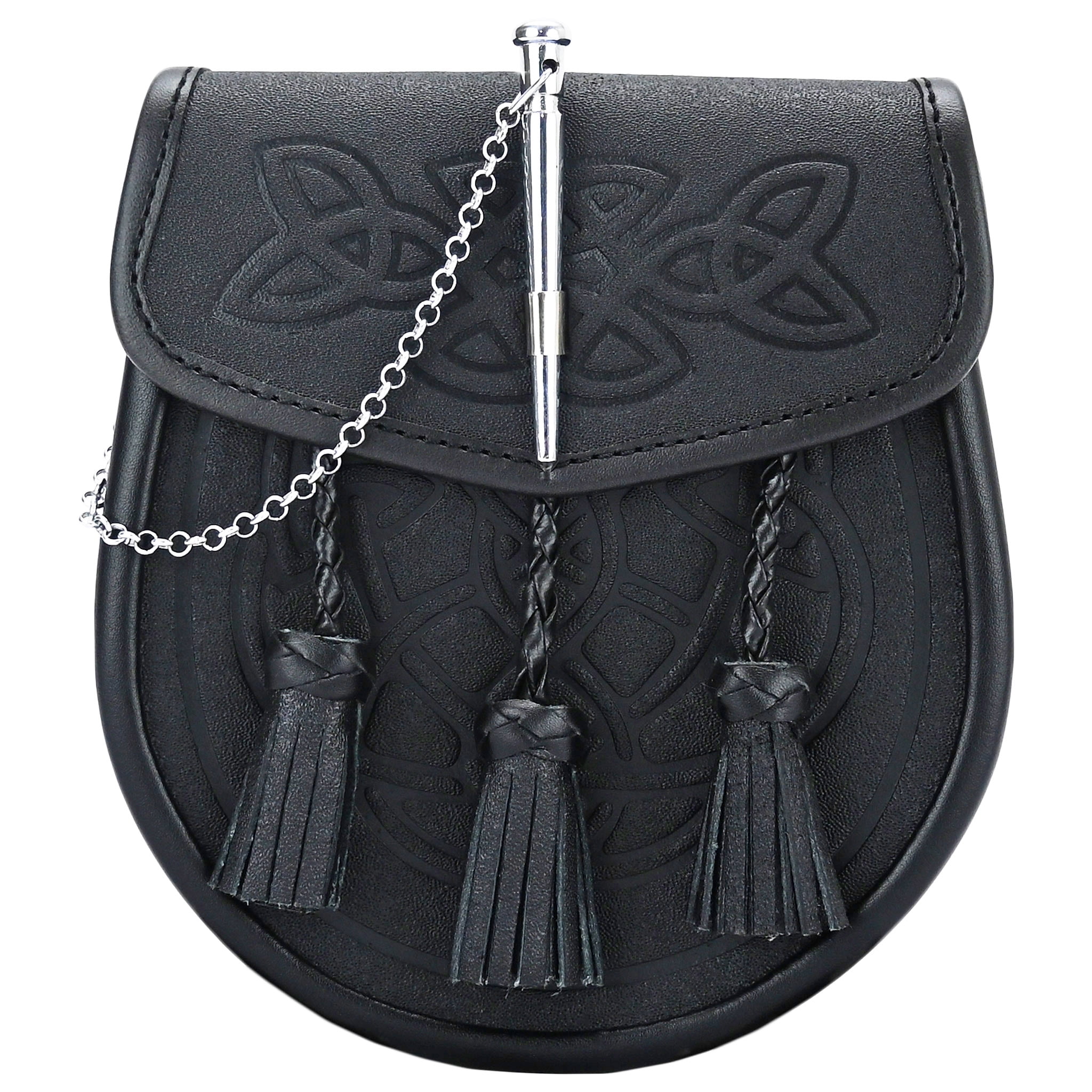 Scottish Traditional Kilt Sporran With Three Leather Thistles, Black ...