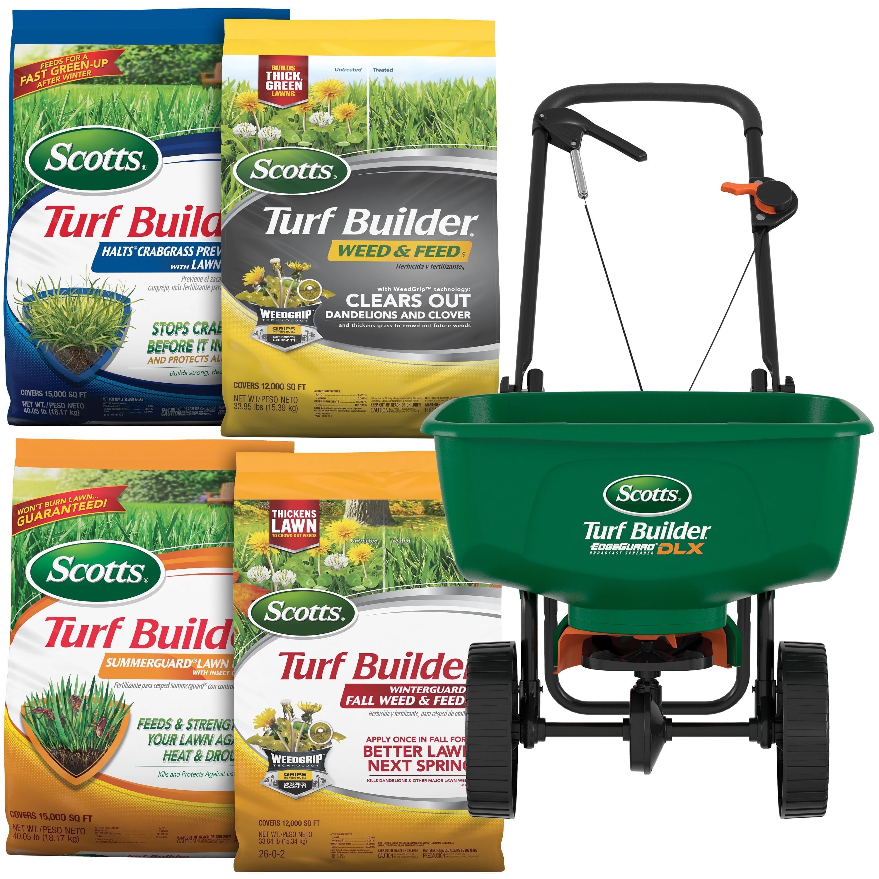 Scotts Turf Builder Bundle for Large Lawns with EdgeGuard DLX Broadcast ...