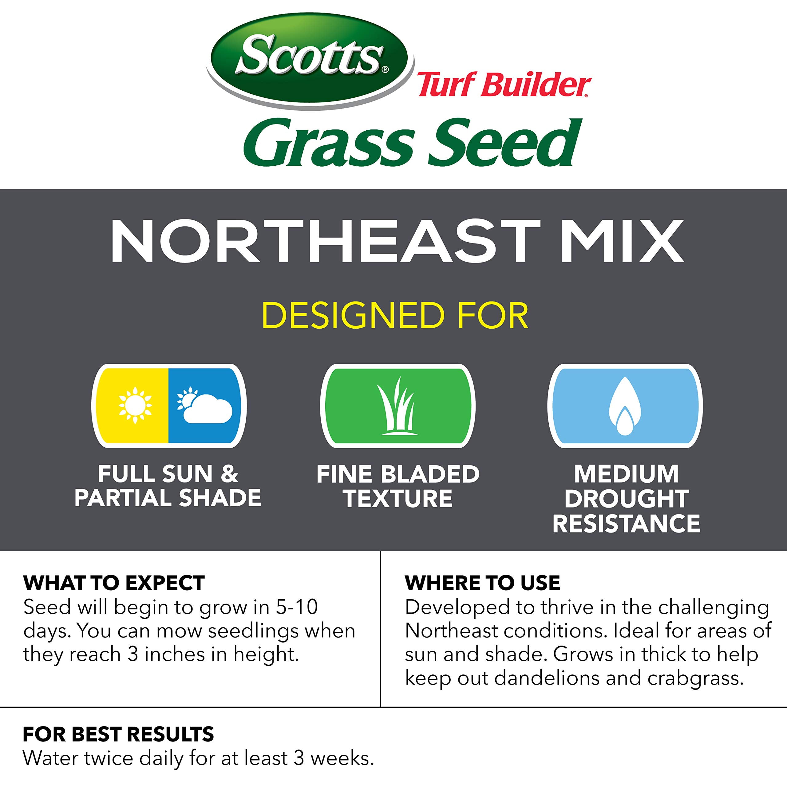 Scotts Turf Builder Grass Seed Northeast Mix, H2FSDCrafted to Withstand ...