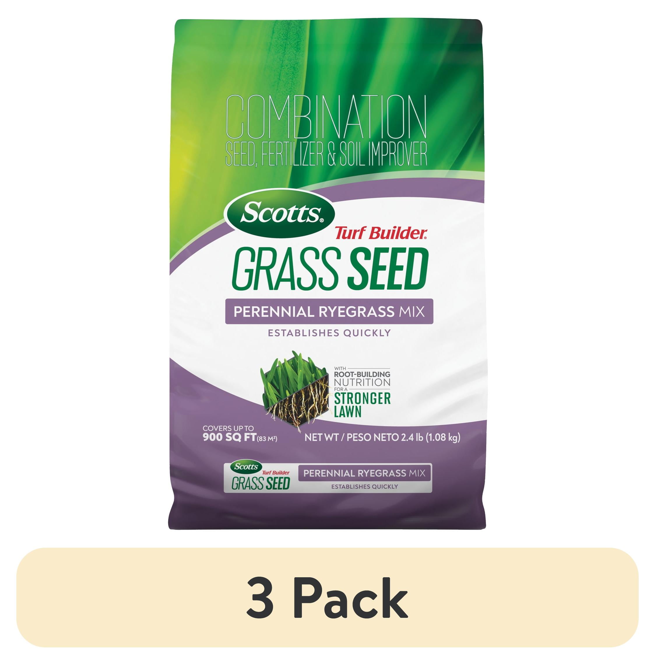 (3 pack) Scotts Turf Builder Grass Seed Perennial Ryegrass Mix, 2.4 lbs ...