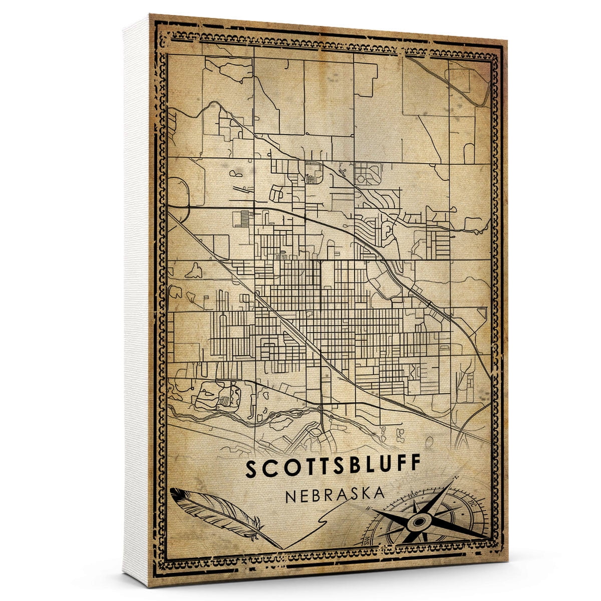 Scottsbluff Vintage Map Prints Canvas, Nebraska Map Art Canvas, Canvas ...