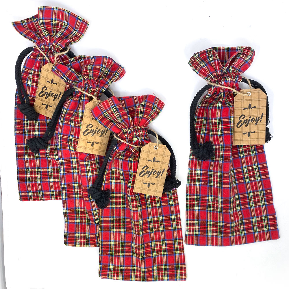 Scotty Red Tartan Plaid Wine Fabric Gift Bags 14" x 6.5" - Set of 4 ...