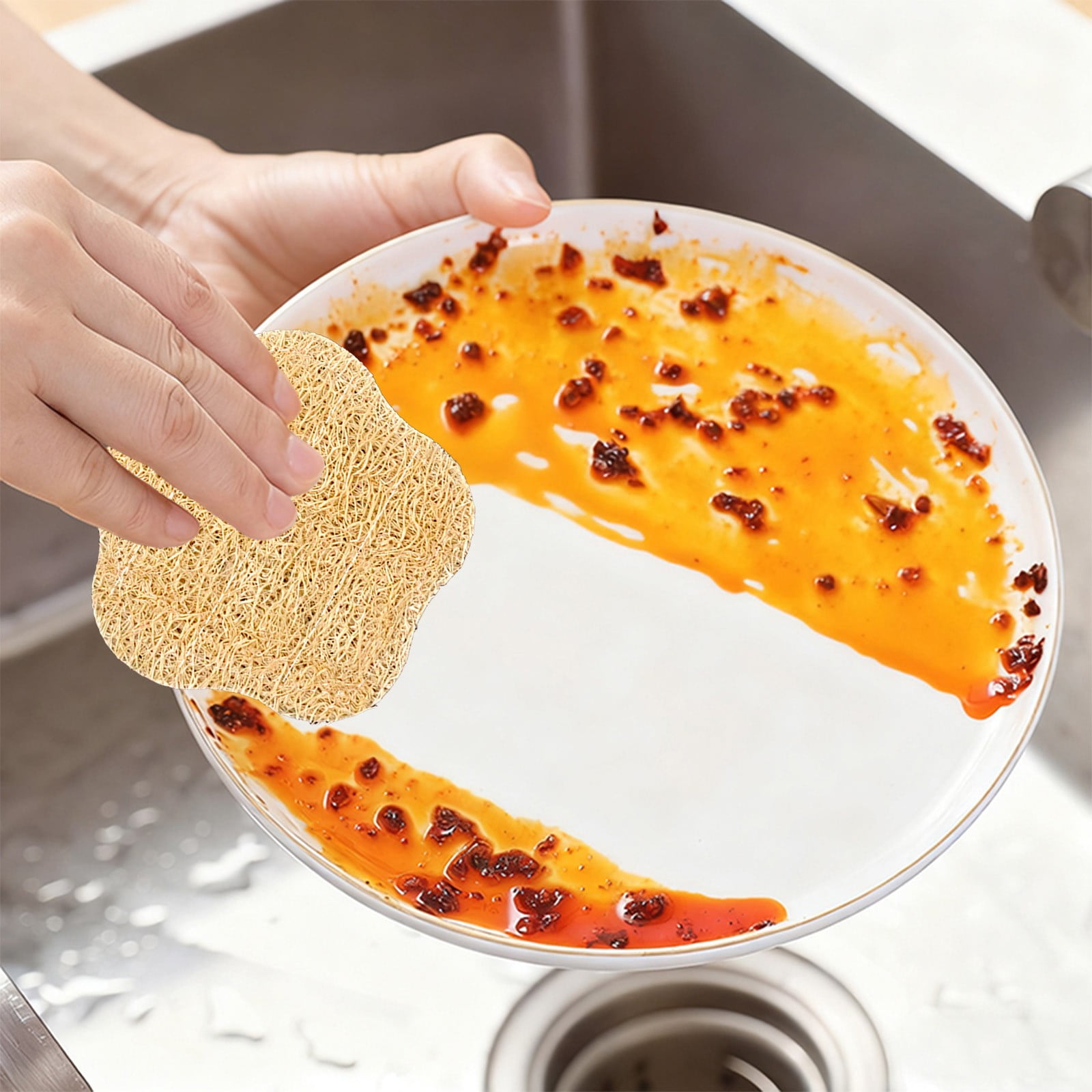 Scouring Pad Dishwashing Cloth, Double Sided, Plant Fiber, Thick ...