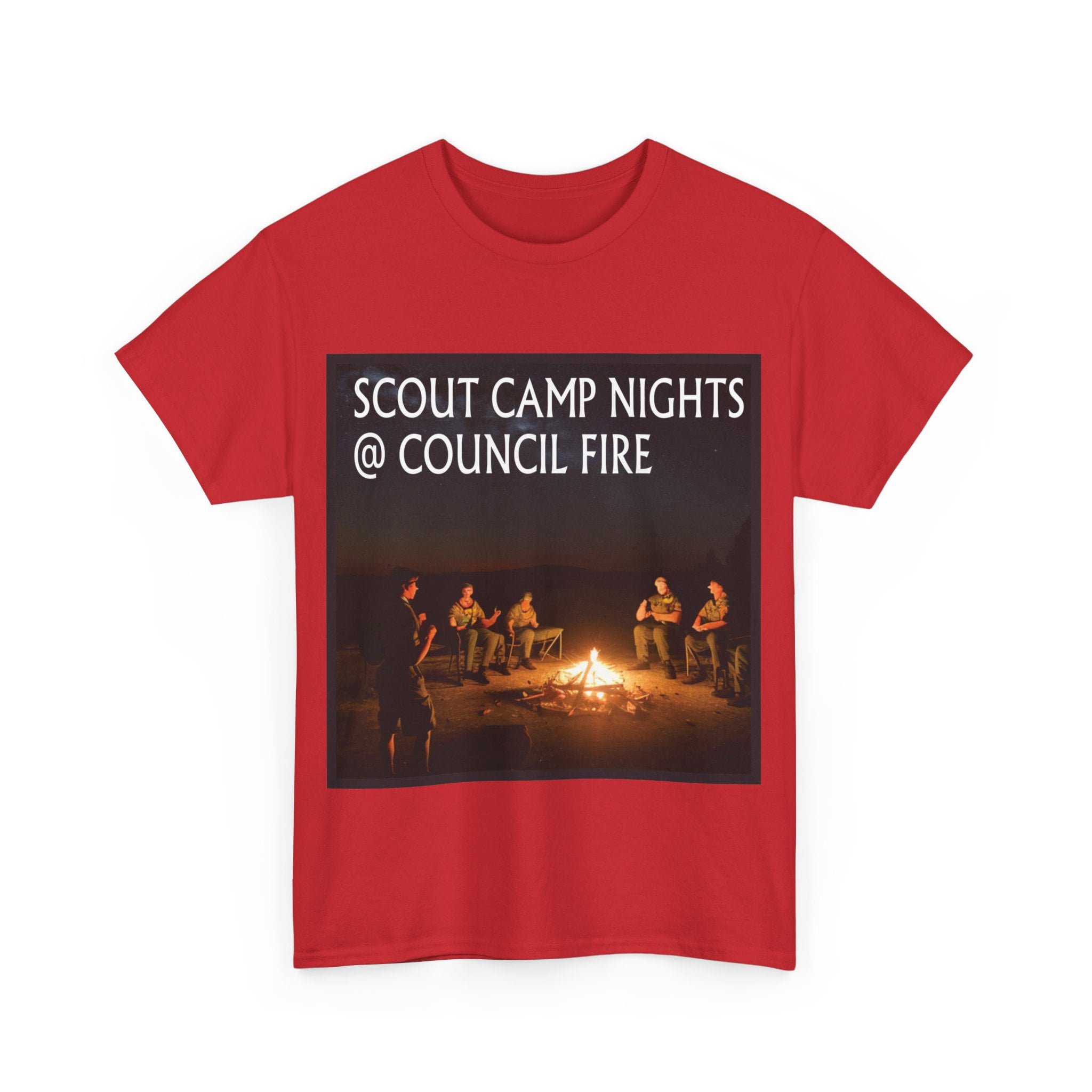 Scout Camp Nights @ Council Fire Heavy Cotton T-Shirt Campfire Scene ...
