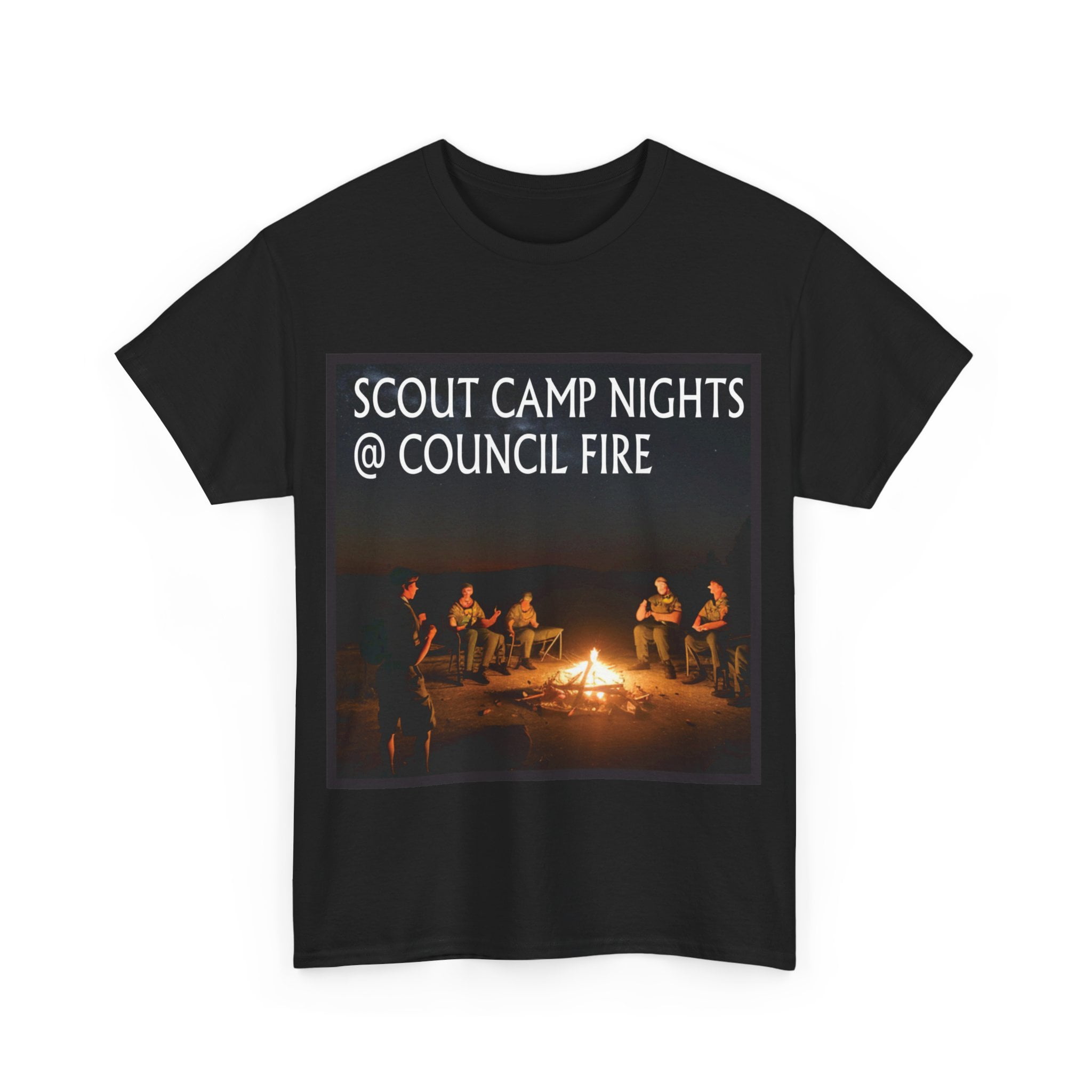 Scout Camp Nights @ Council Fire Heavy Cotton T-Shirt Campfire Scene ...