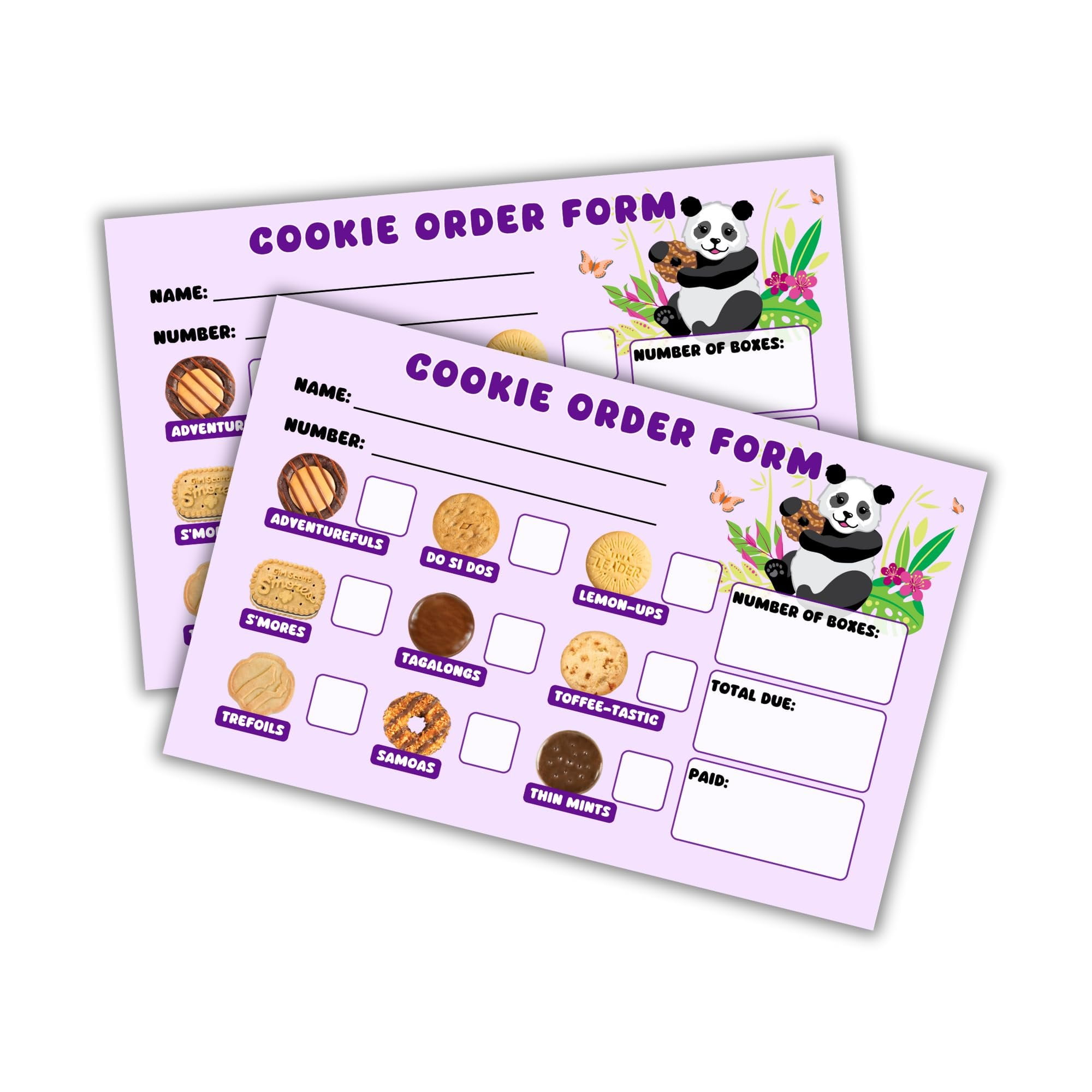 Scout Cookies Order Forms 50 pk 5.5 x 8.5 Papers Purple Panda Mascot ...