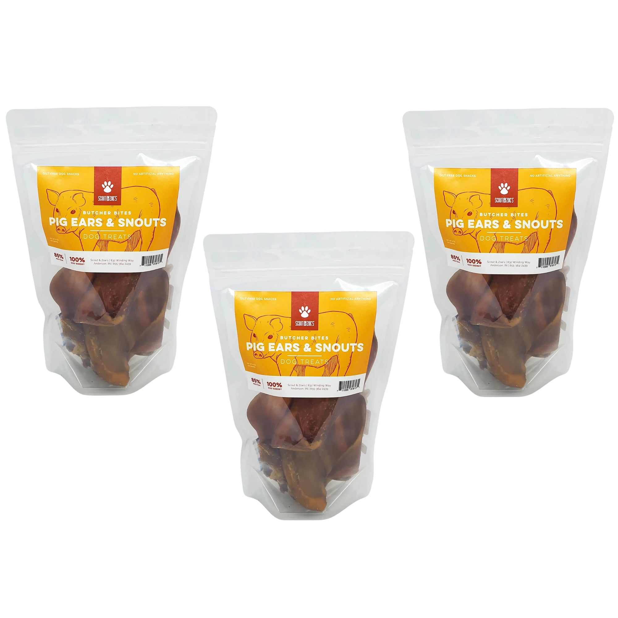 Scout & Zoe's: Pig Ears & Snouts - 3 Packs, 4oz Bags - Dog Treats ...