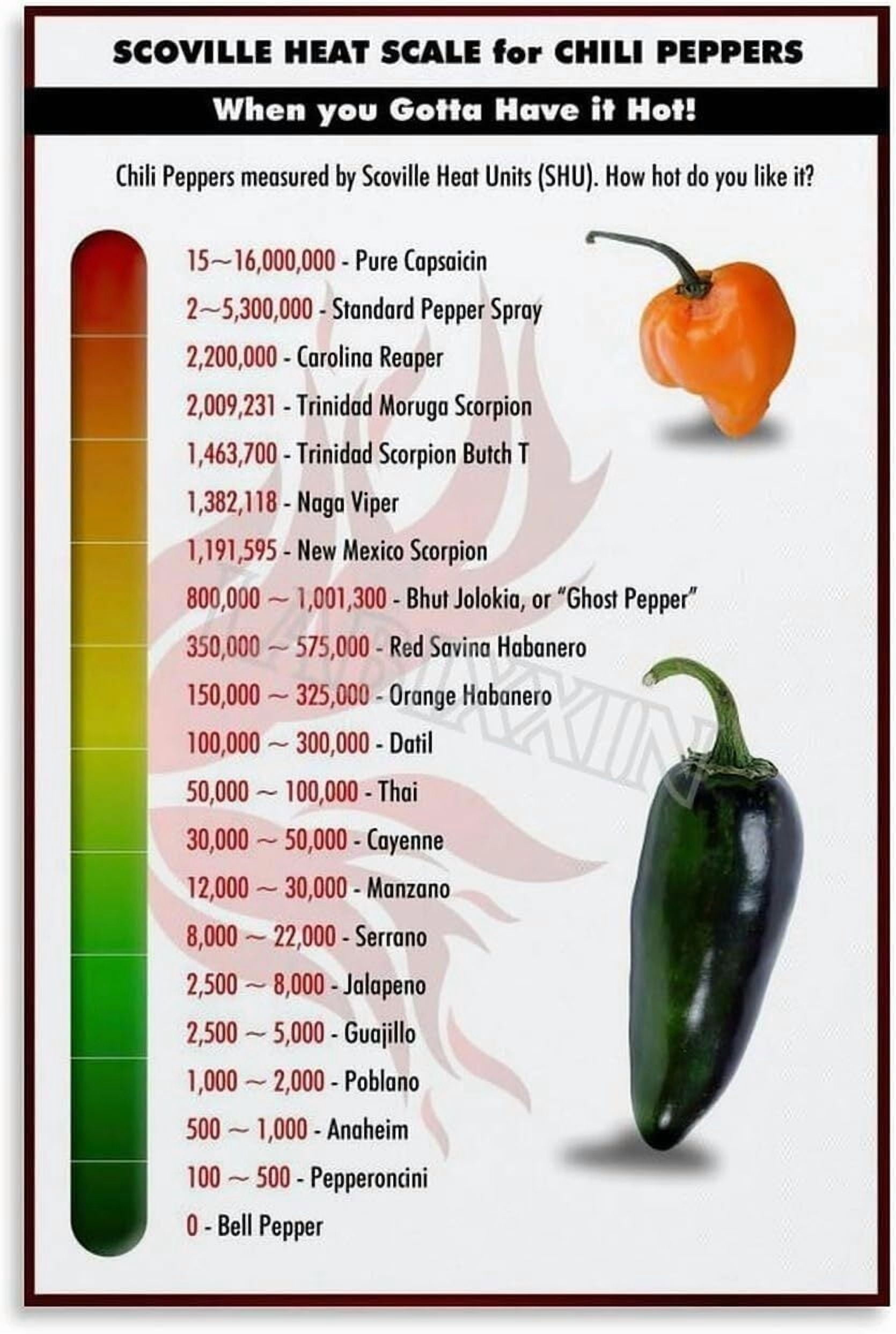 Scoville Heat Units Peppers Chart Poster Chili Knowledge Guide Wall Art ...