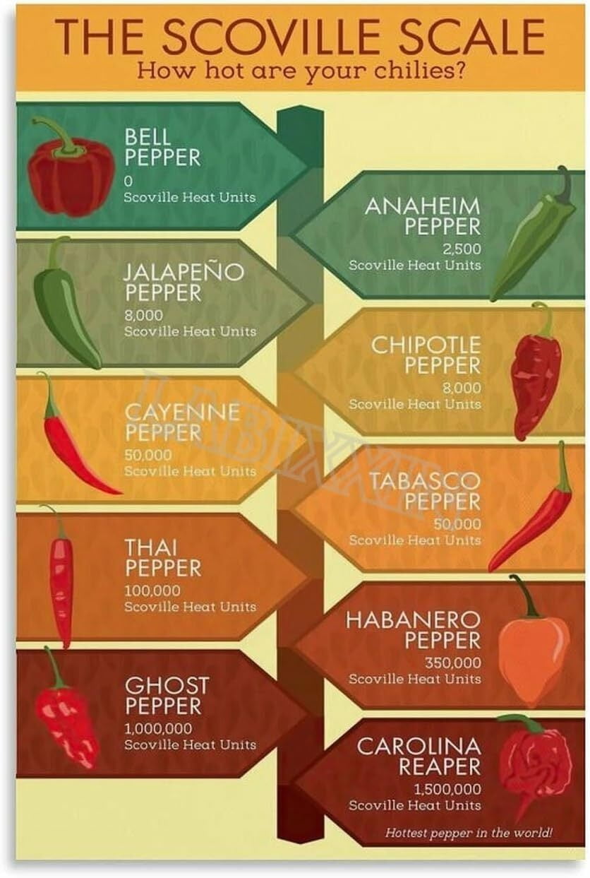 Scoville Heat Units Peppers Chart Poster Chili Knowledge Guide Wall Art ...