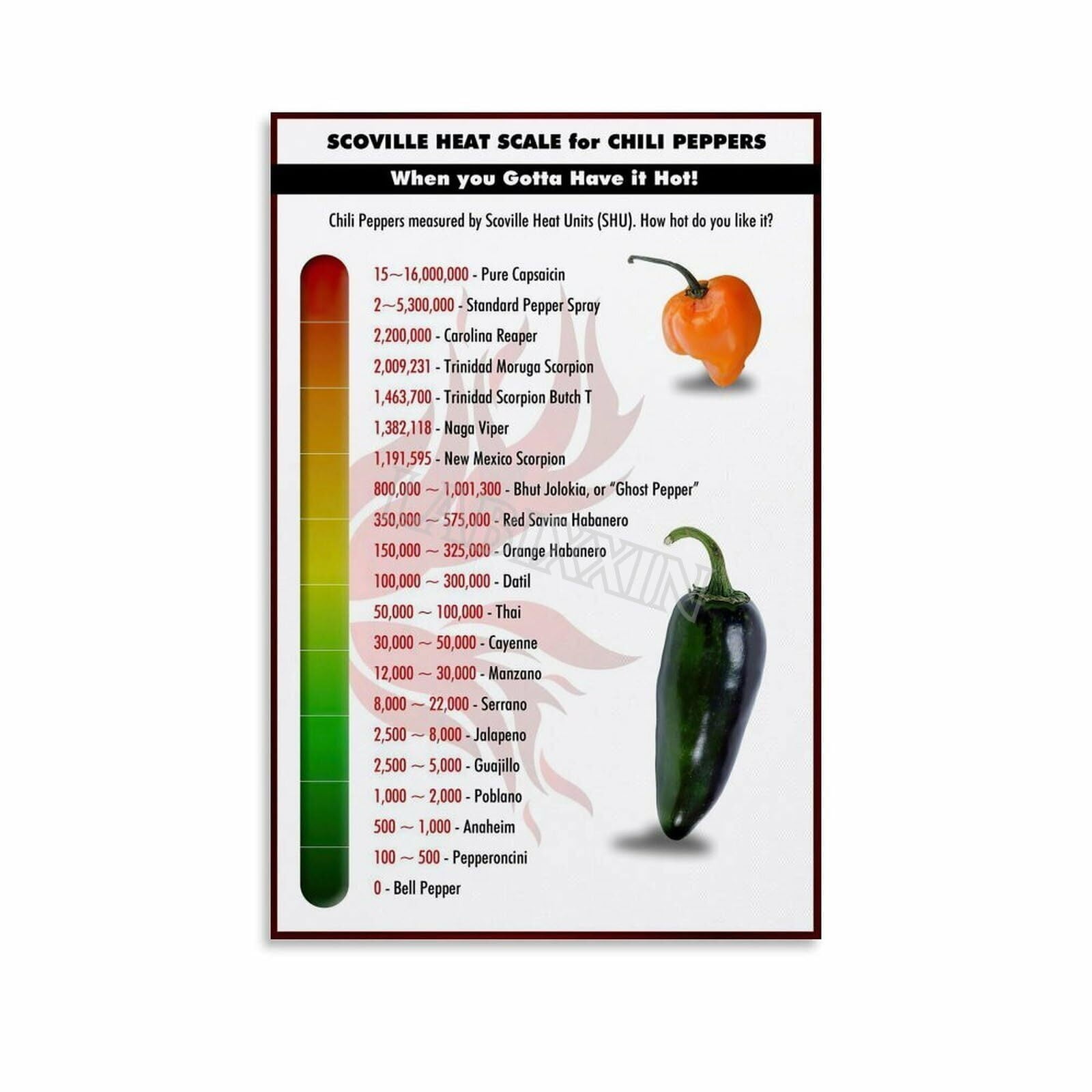 Scoville1 Heat Units Peppers Chart Poster Chili Knowledge Guide Wall ...